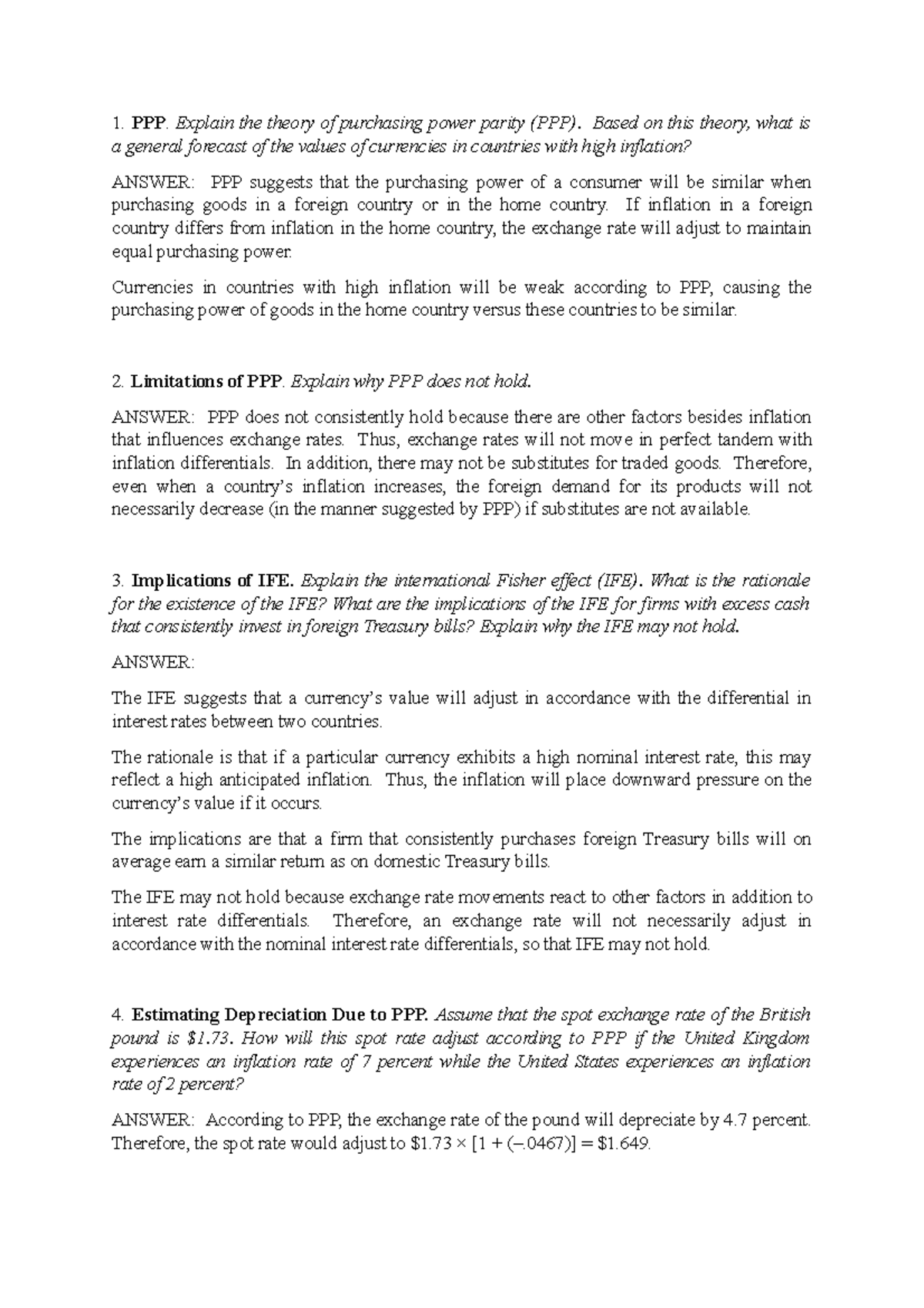 Tutorial 3 - PPP. Explain the theory of purchasing power parity (PPP ...
