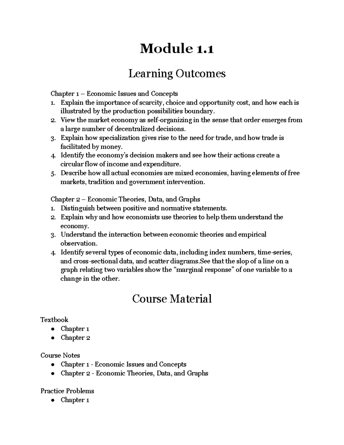 ECON 112 - Module 1 - Module 1. Learning Outcomes Chapter 1 – Economic ...