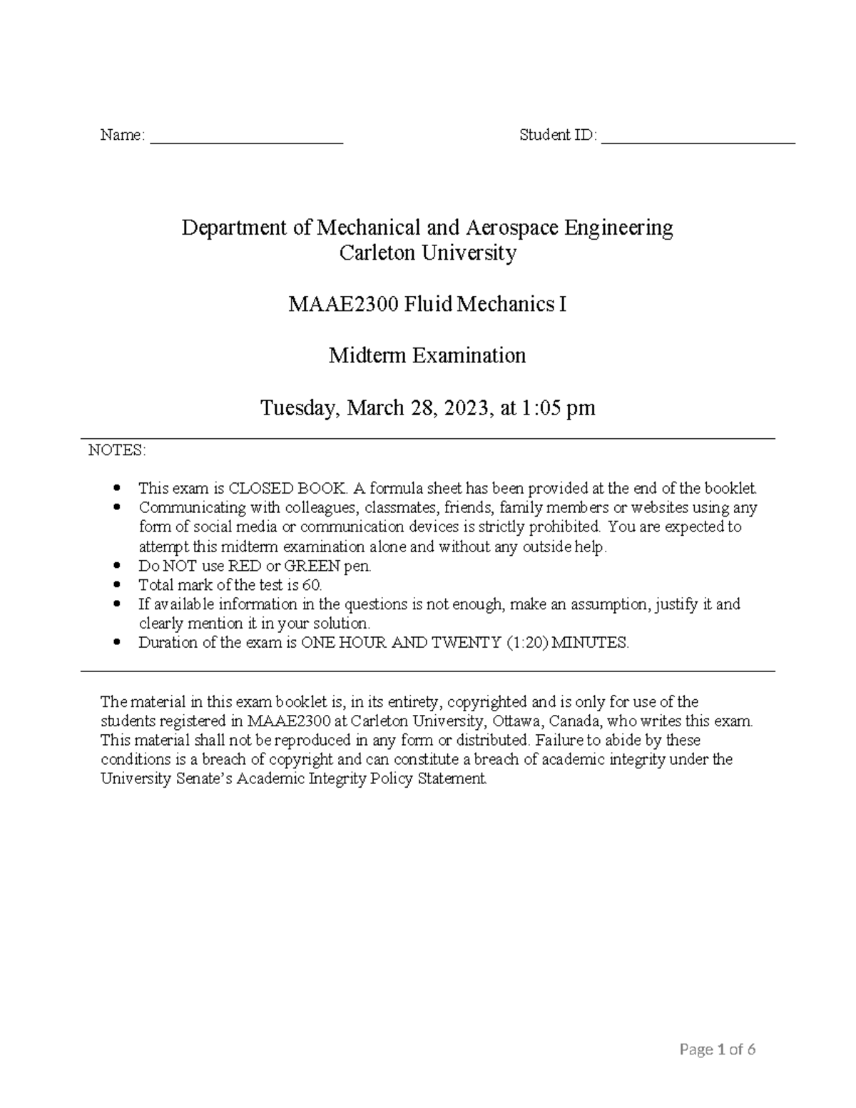 Midterm Exam II Solution - Name: _______________________ Student ID ...