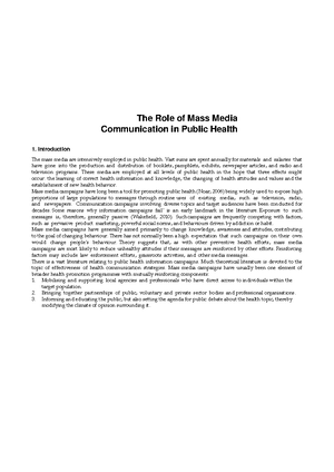 5-The role of Mass Communication in Public Health - given the wide ...