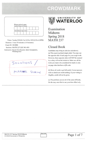 Math237-s22-quiz1 - Quiz 1 - University of Waterloo MATH 237 Quiz 1 ...