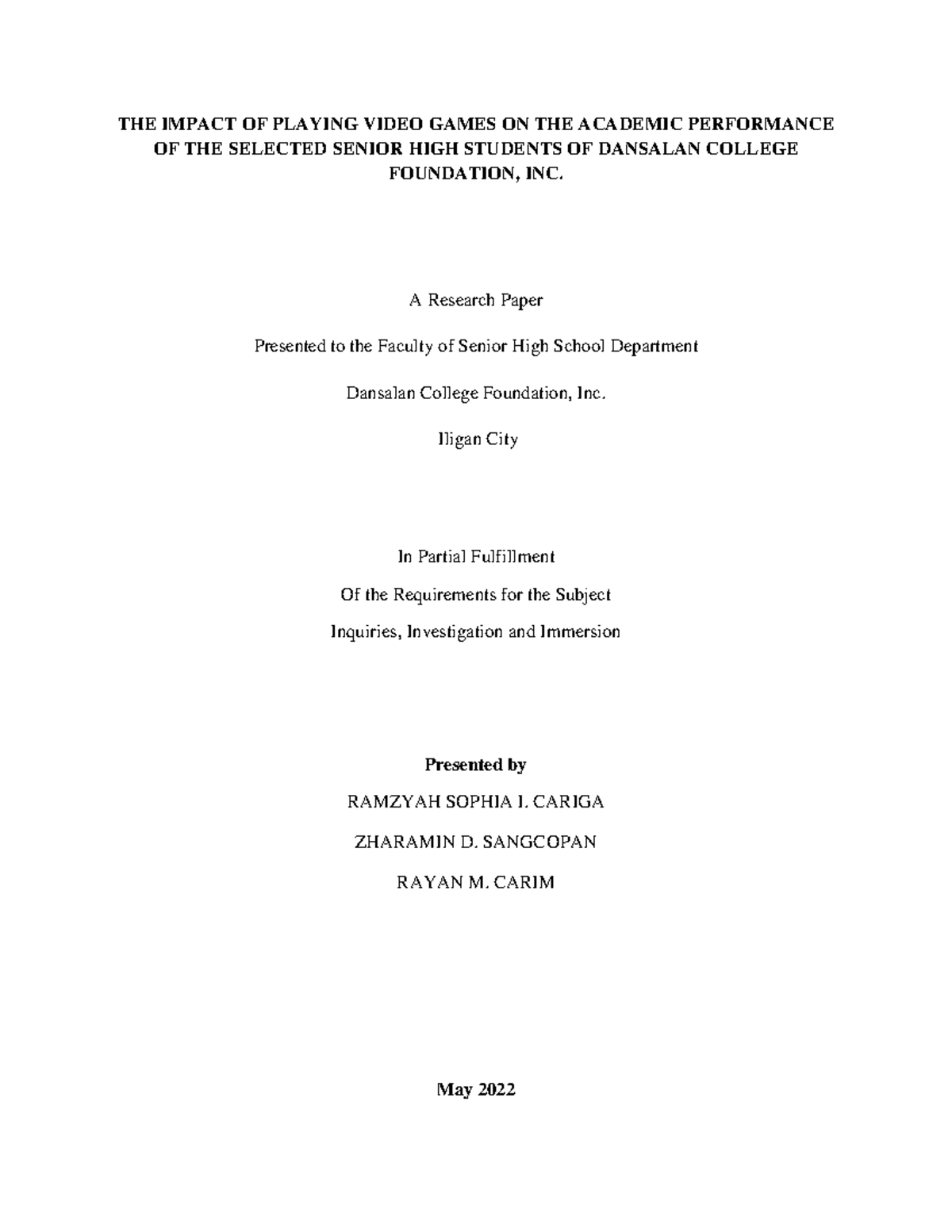 Research Project G3 Finalpaper - THE IMPACT OF PLAYING VIDEO GAMES ON ...