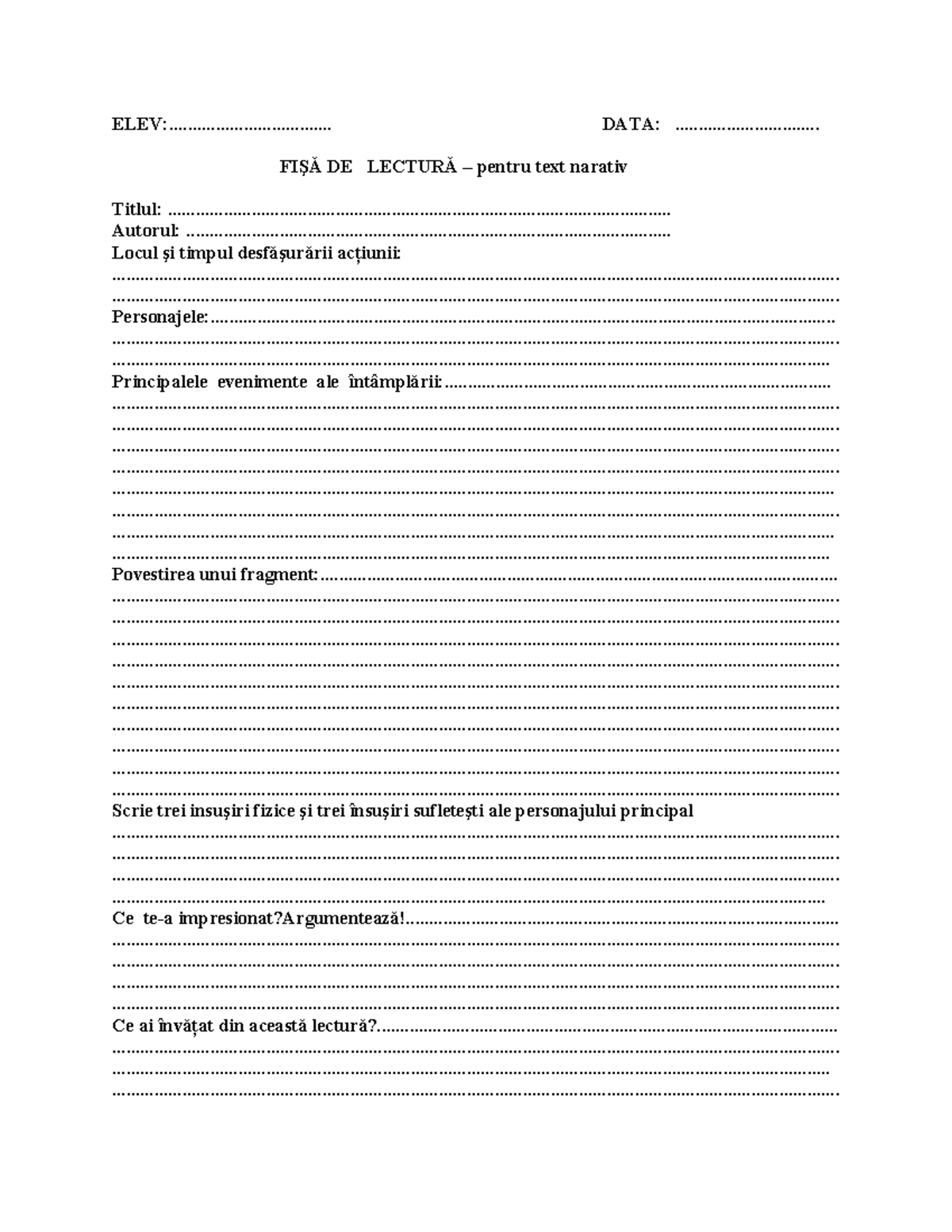 1 fise de lectura - ELEV:................................... DATA