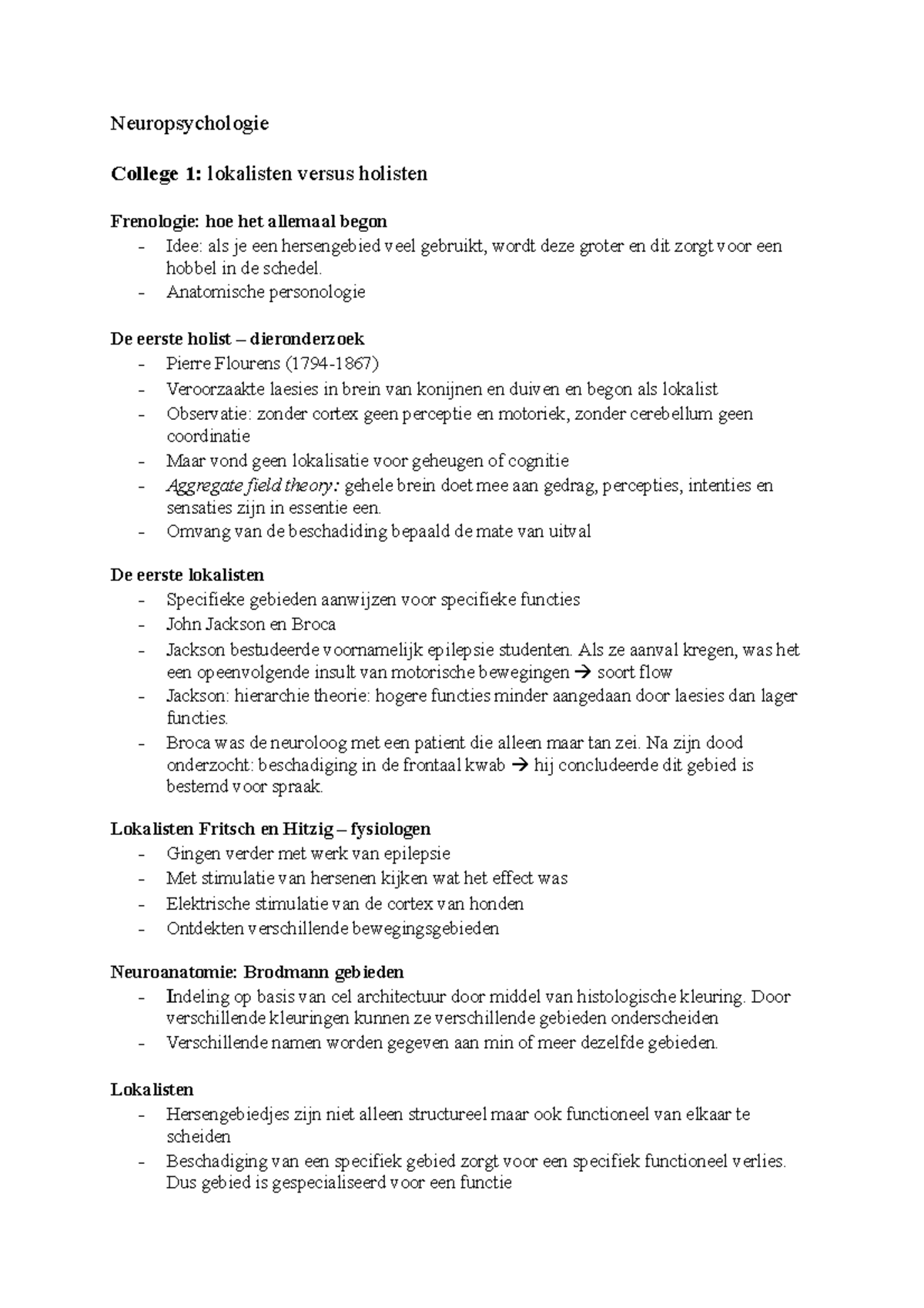 Neuropsychologie - Neuropsychologie College 1: lokalisten versus ...