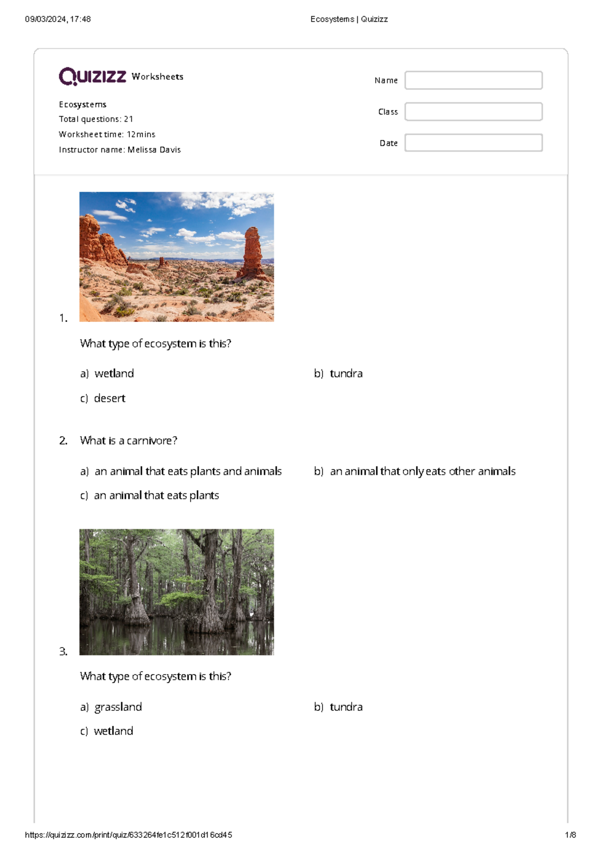 Ecosystems 2 Quizizz - Notes and practice exam. - Worksheets Ecosystems ...