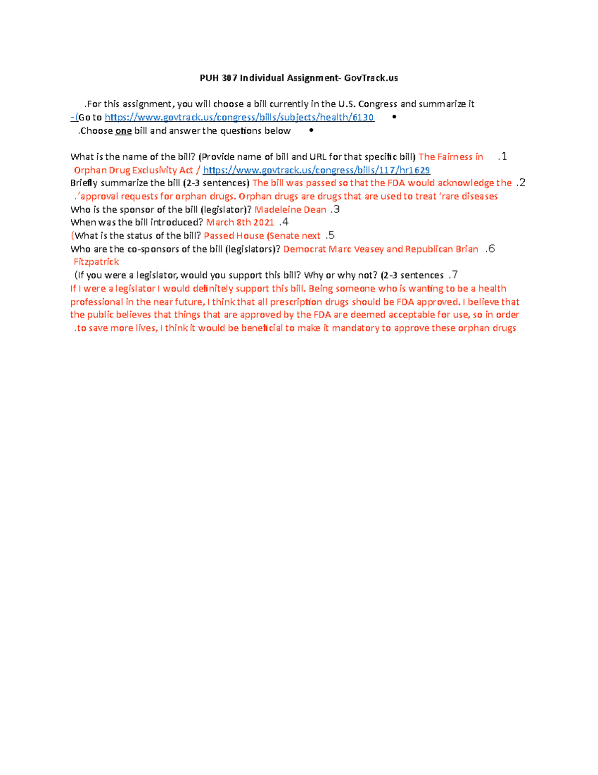 PUH 307 Individual Assignment- Gov Track - For this assignment, you ...