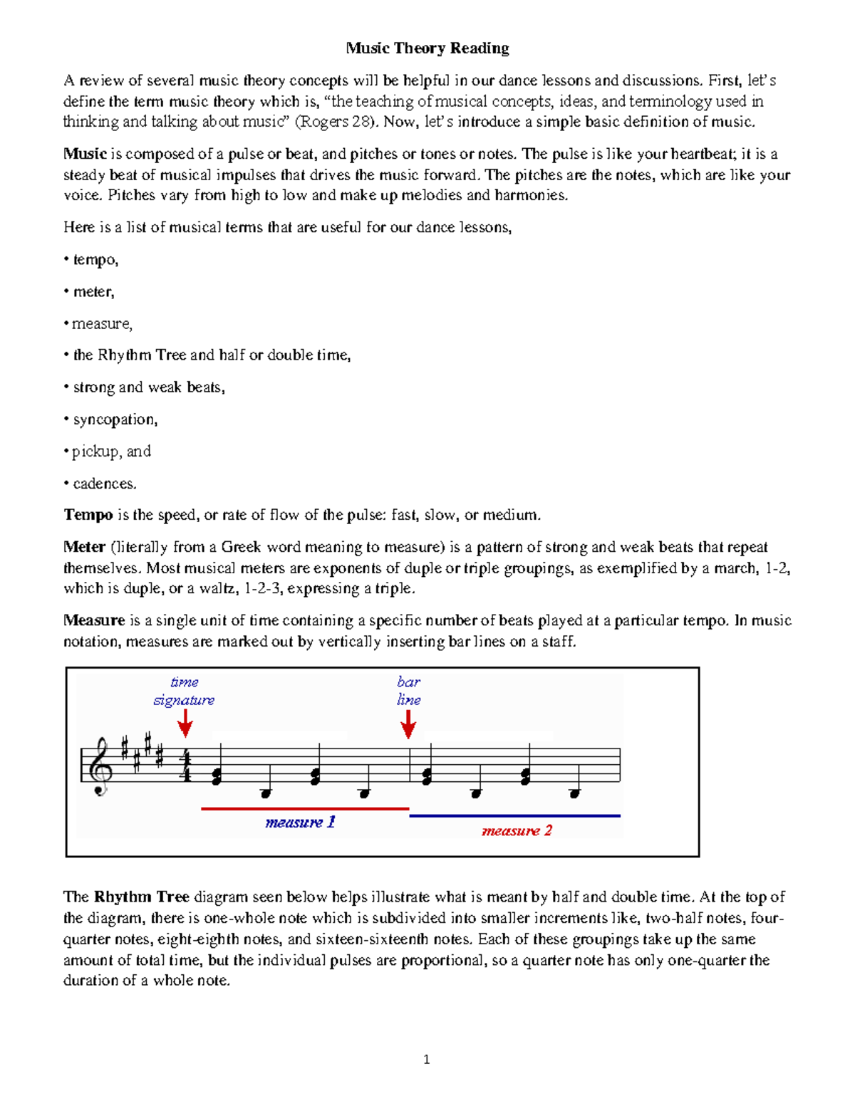 4 Music Theory Reading - lecture note from Dance 150 with Professor ...