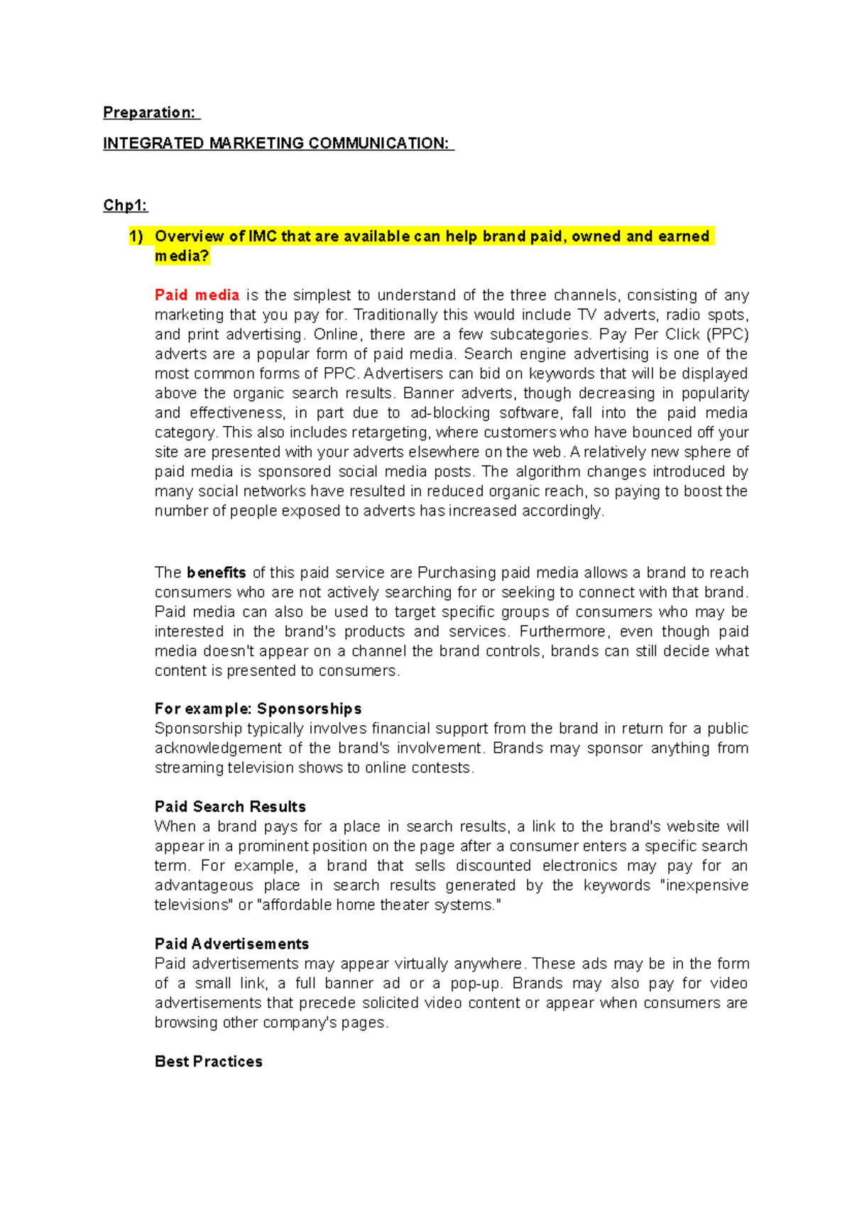 CHP 1 - brief - Preparation: INTEGRATED MARKETING COMMUNICATION: Chp1 ...