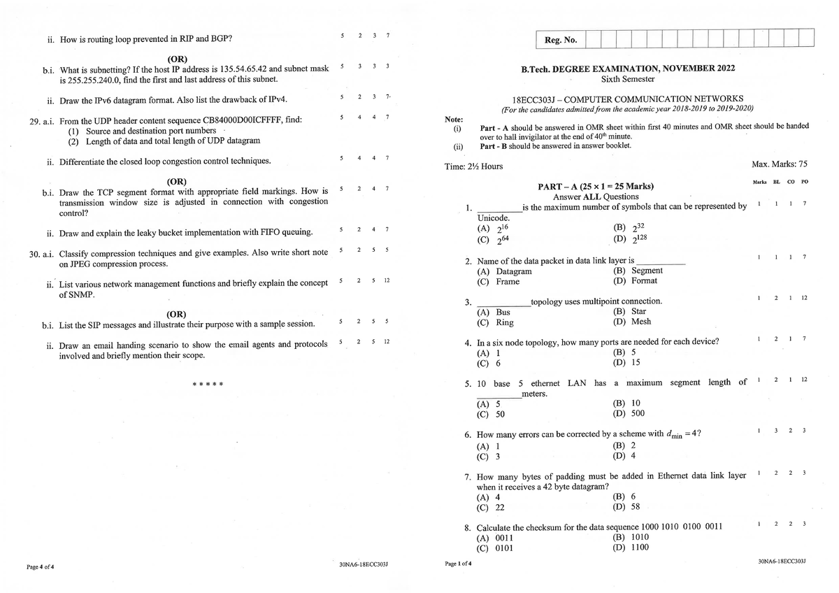 CCN sem paper 2022 november - Computer Communication Networks - Studocu