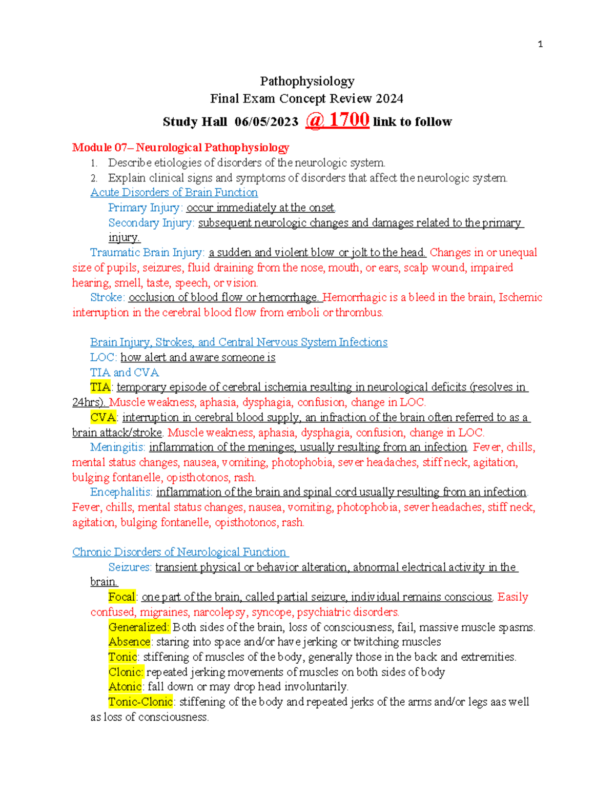 FInal concepet review - Pathophysiology Final Exam Concept Review 2024 ...