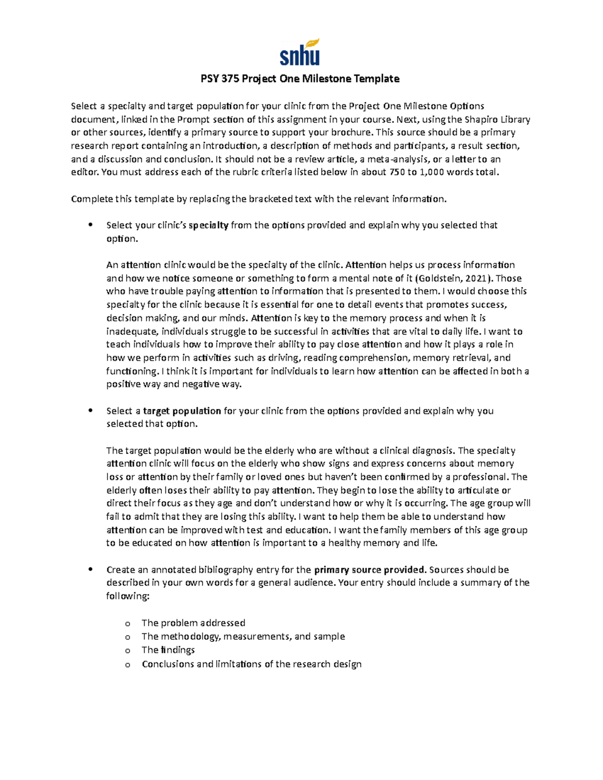 PSY 375 New Project One Milestone Template (2) - PSY 375 Project One ...