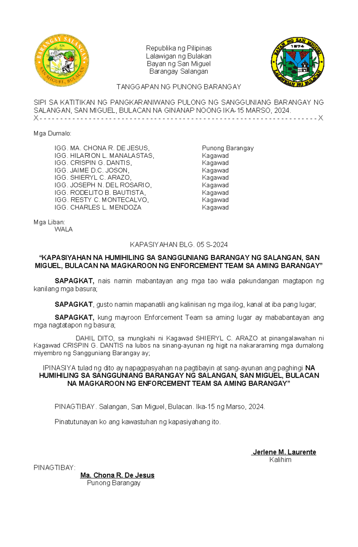 Reso 05 2024 enforcement team - Republika ng Pilipinas Lalawigan ng ...
