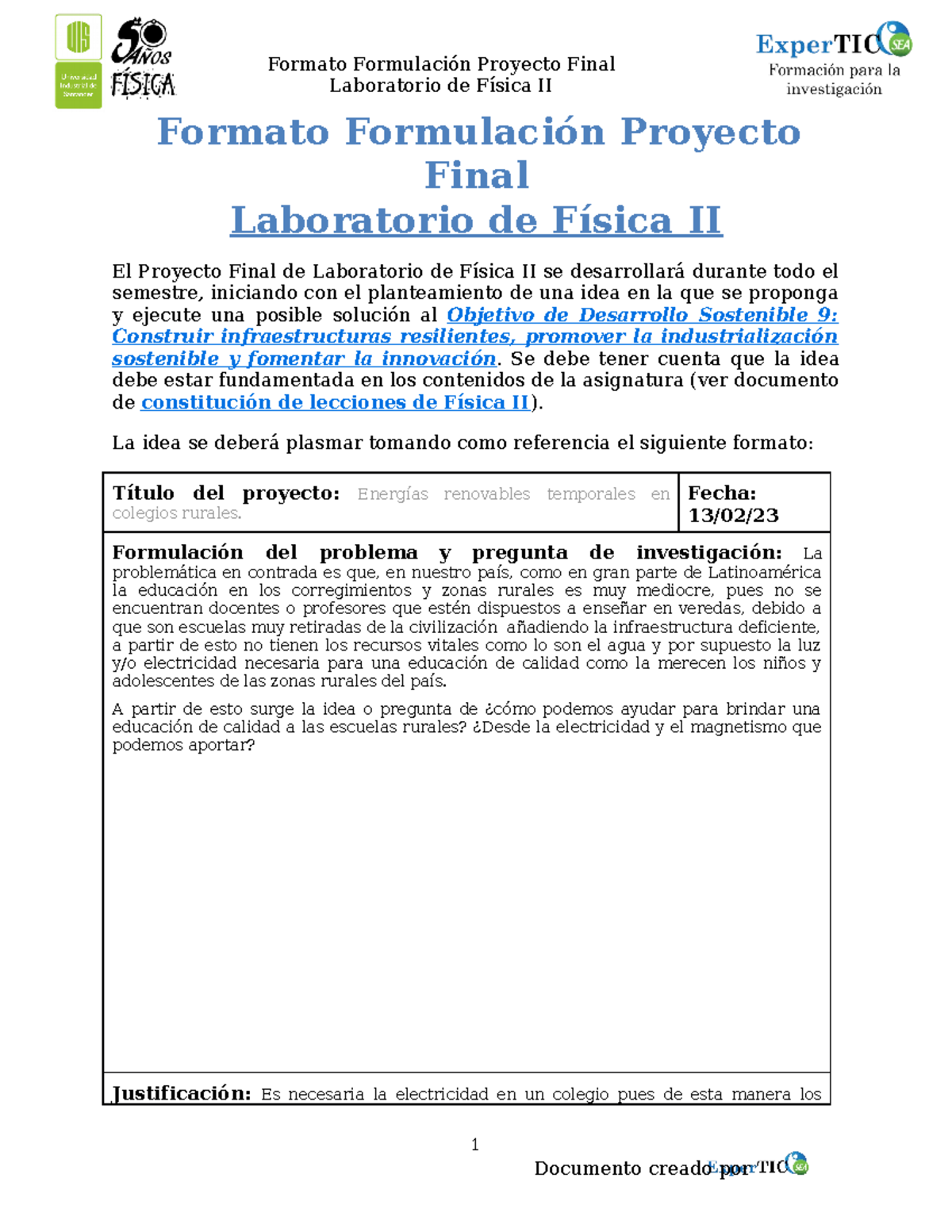 Formato Proyecto Final Fase 1 Lab F2 - Formato Formulación Proyecto ...