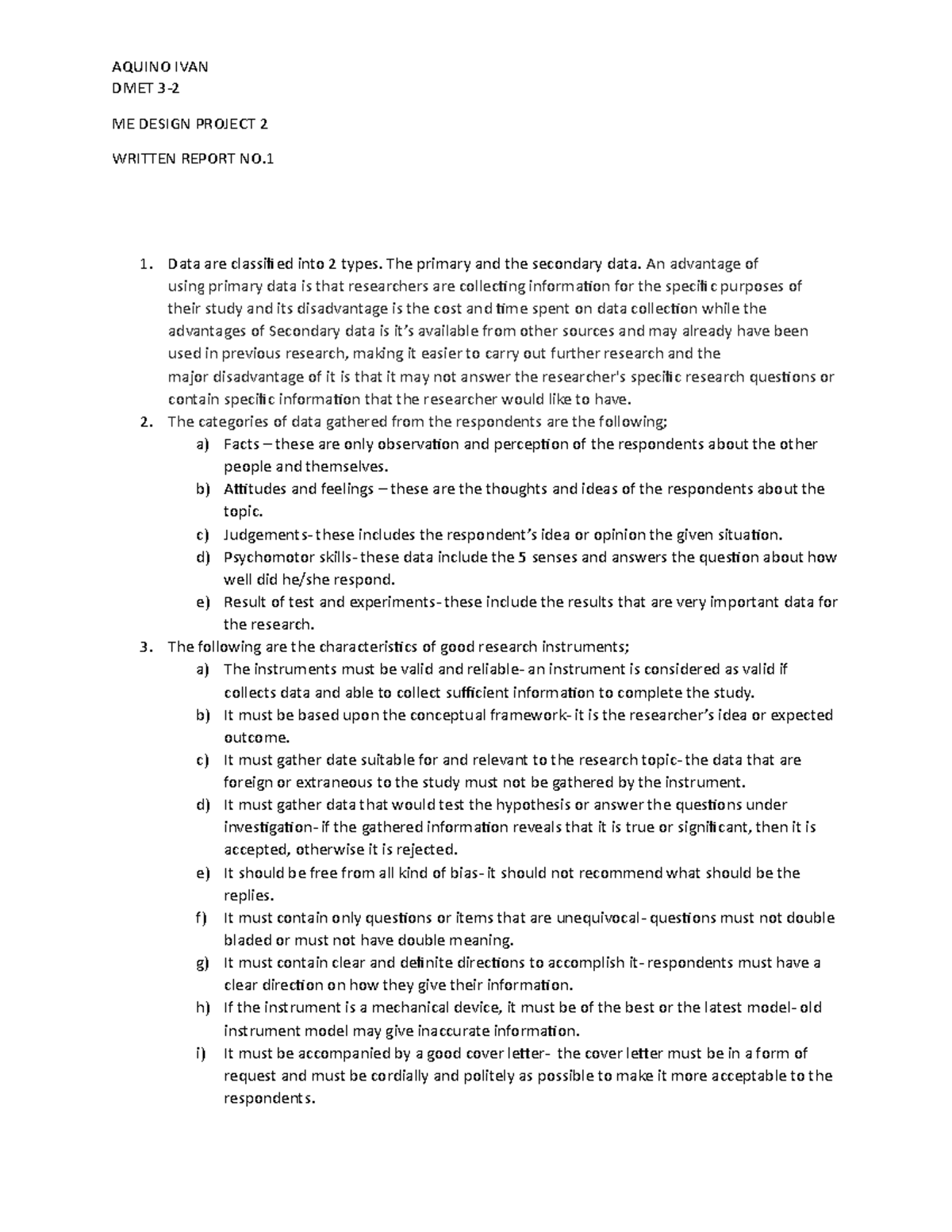 Written Report NO.1 notes and lecture now - AQUINO IVAN DMET 3- ME ...