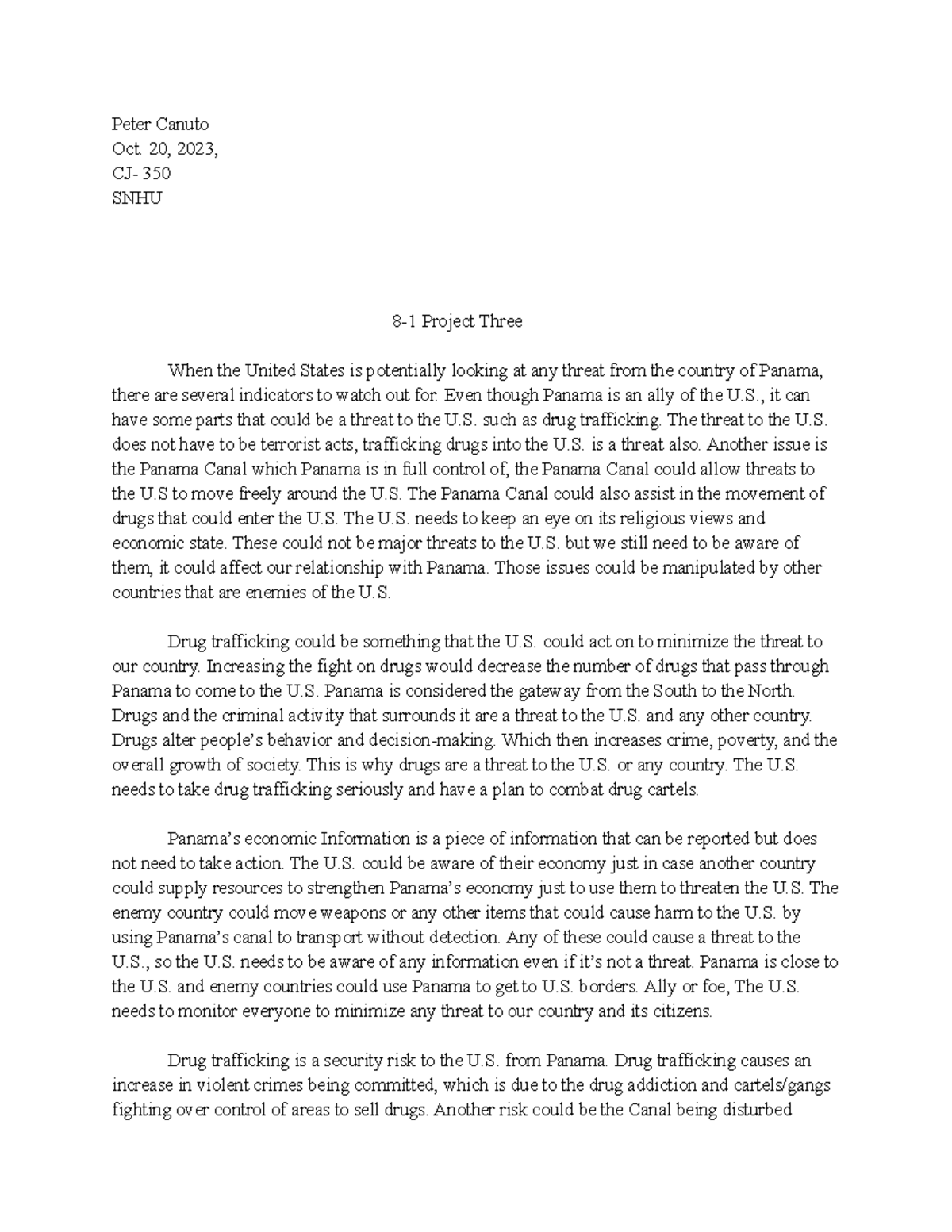 Cj 350 8-1 Project Three - Peter Canuto Oct. 20, 2023, CJ- 350 SNHU 8-1 ...