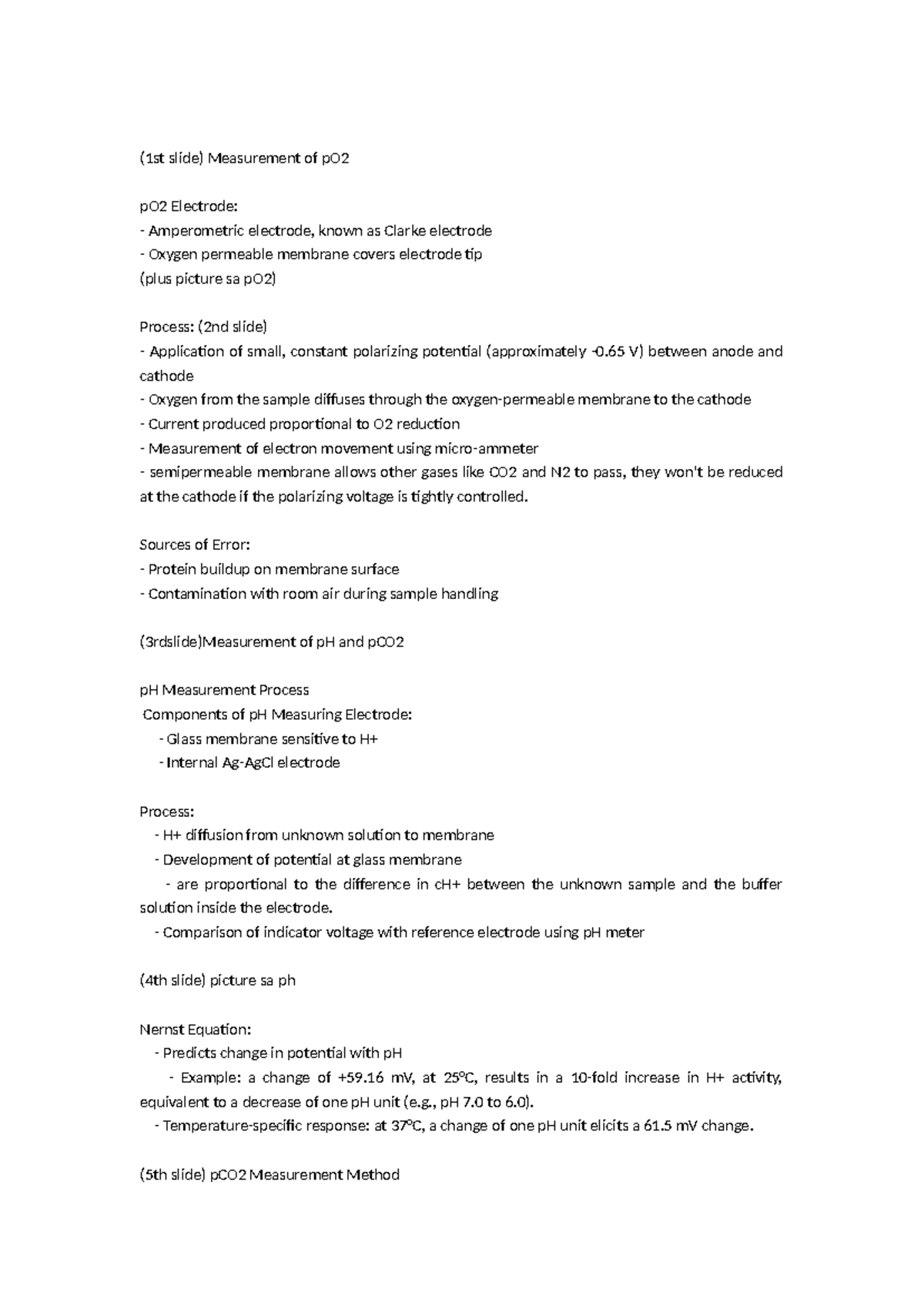 Measurement of p O2,ph,p CO2 - (1st slide) Measurement of pO pO2 ...