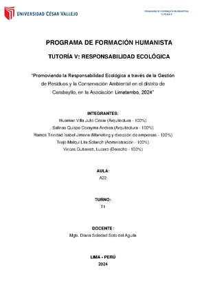 Tutoría V Responsabilidad Ecológica - UCV - Studocu