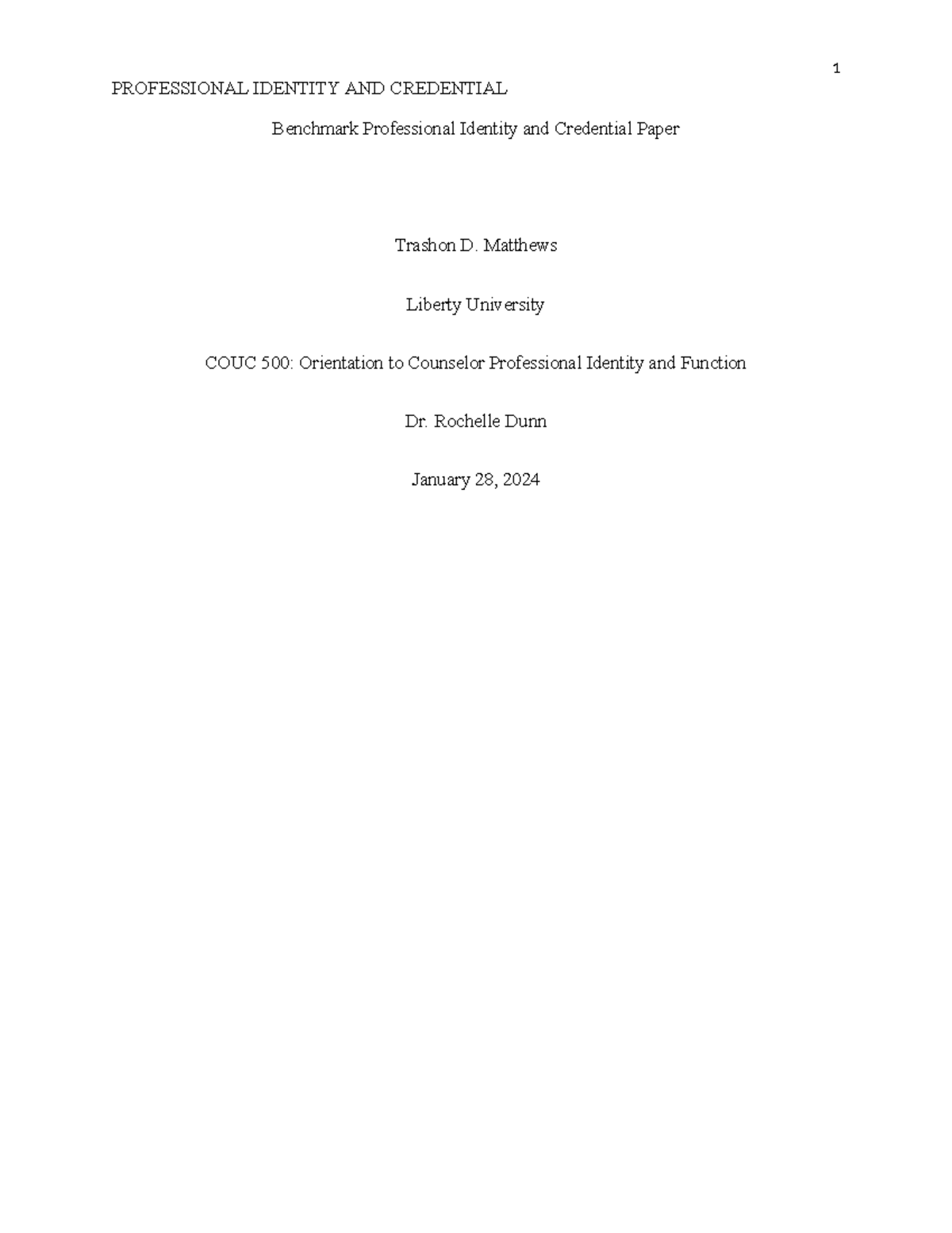 Benchmark Professional Identity and Credential Paper - PROFESSIONAL ...