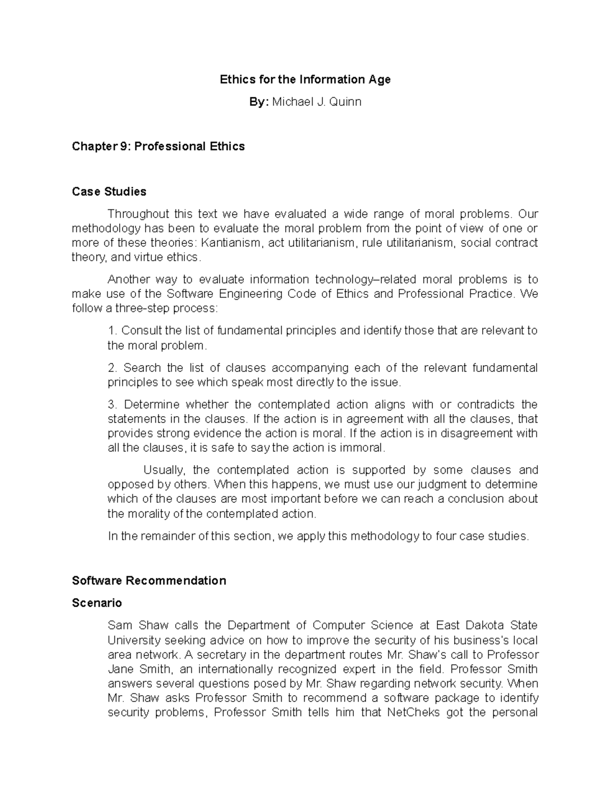 Chapter 9 Professional Ethics Case Studies - Ethics for the Information ...