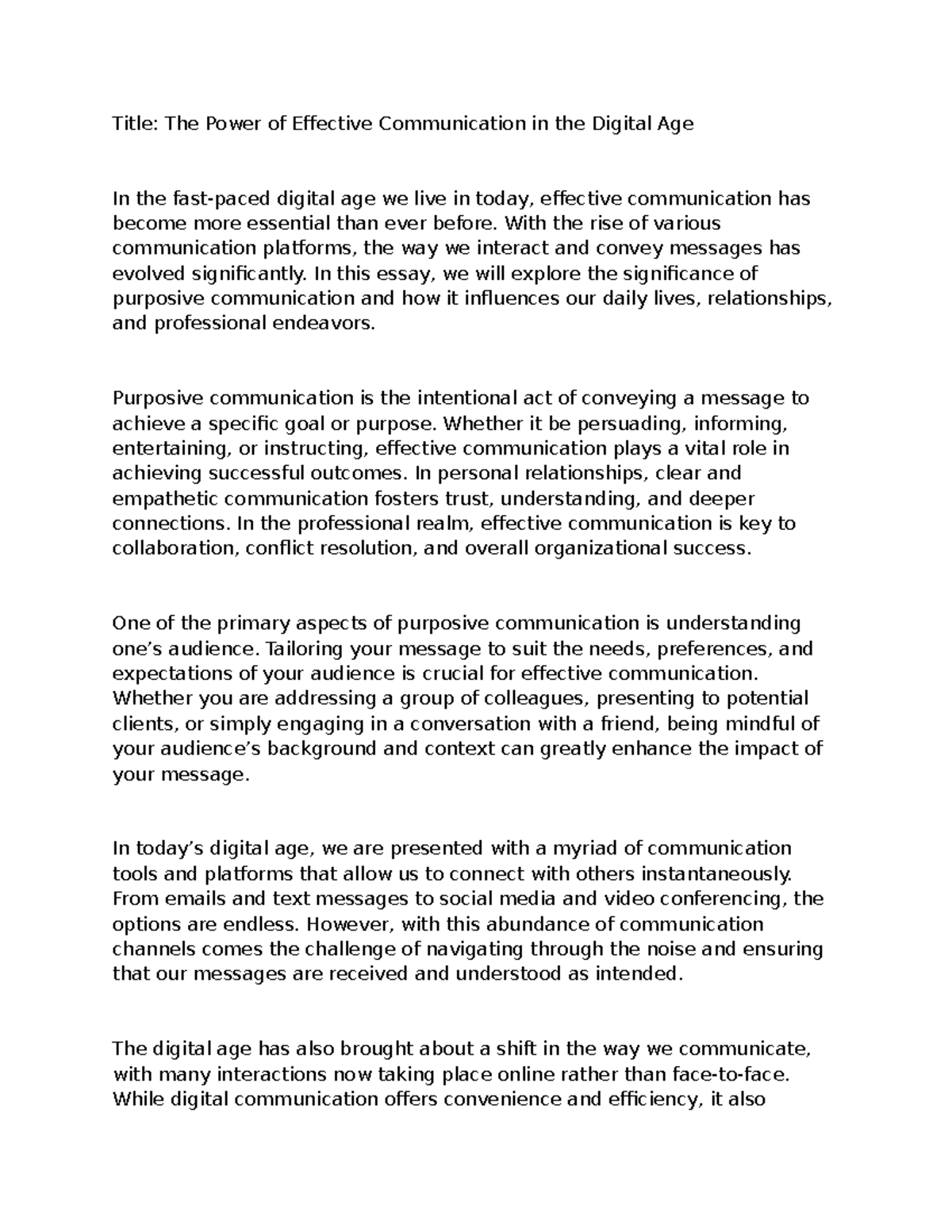 Digital Age - Title: The Power of Effective Communication in the ...