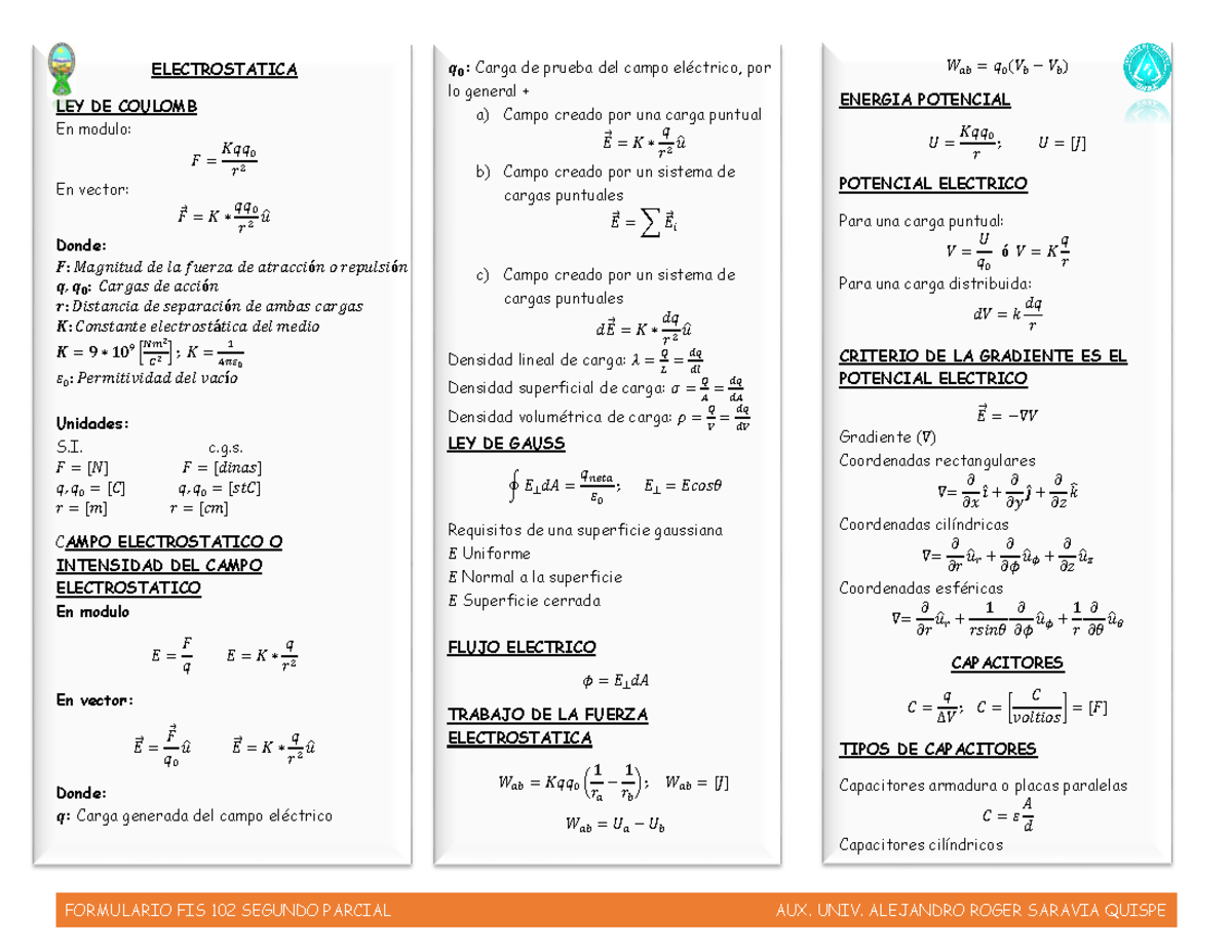 379925465 Formulario 3ER Parcial FIS 102 pdf - Warning: TT: undefined function: 32 FORMULARIO ...