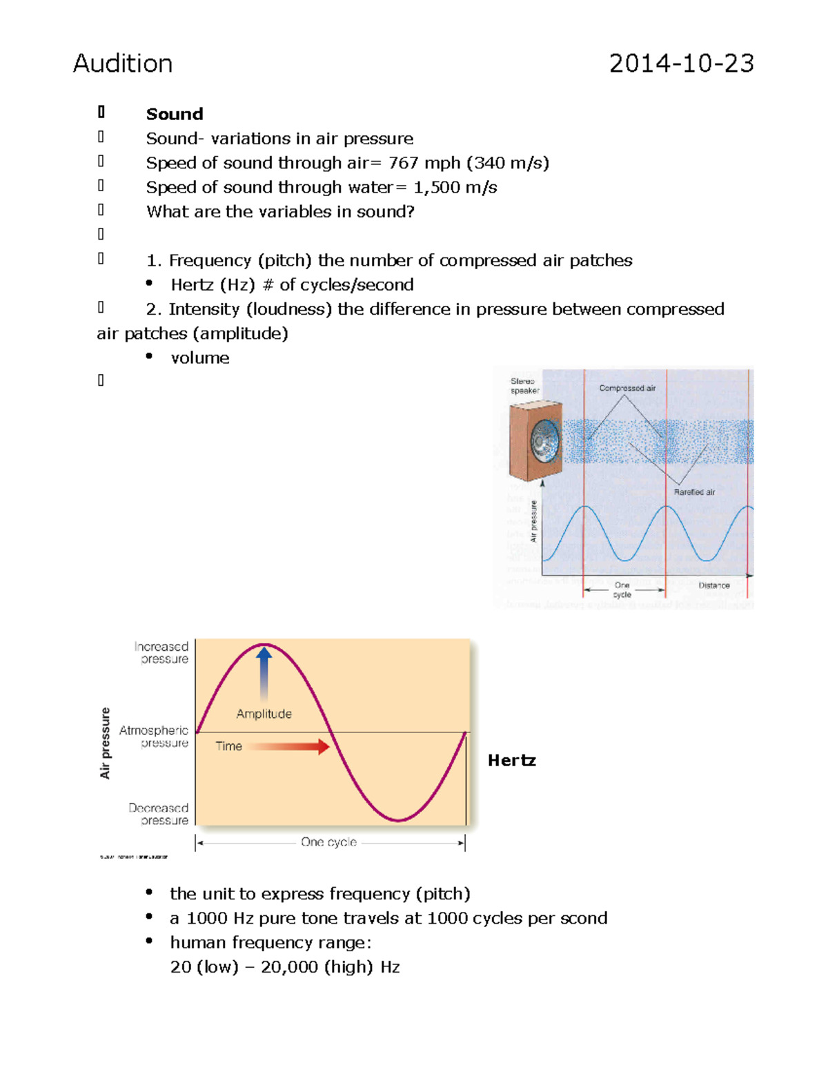 Audition - Notes - Audition 2014-10- Sound Sound- variations in air ...