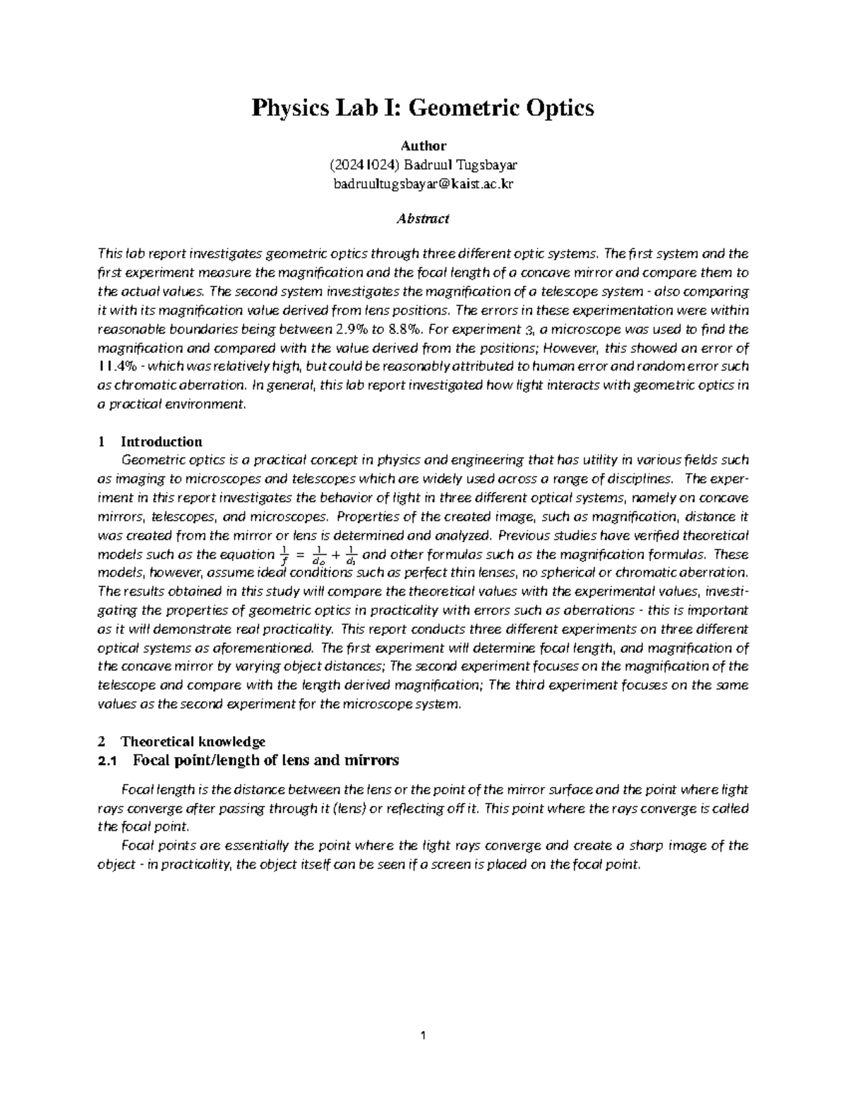 Physics Lab Geometric Optics 241120 191015 - Physics Lab I: Geometric ...