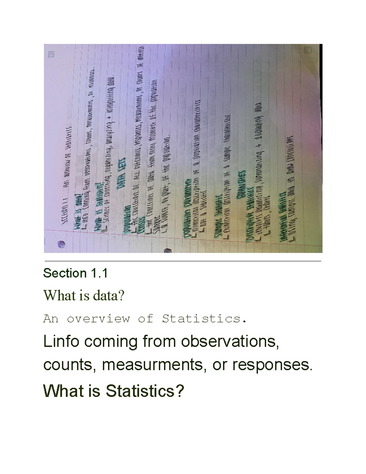 an overview of statistics - Stat110 - Section 1. What is data? An ...