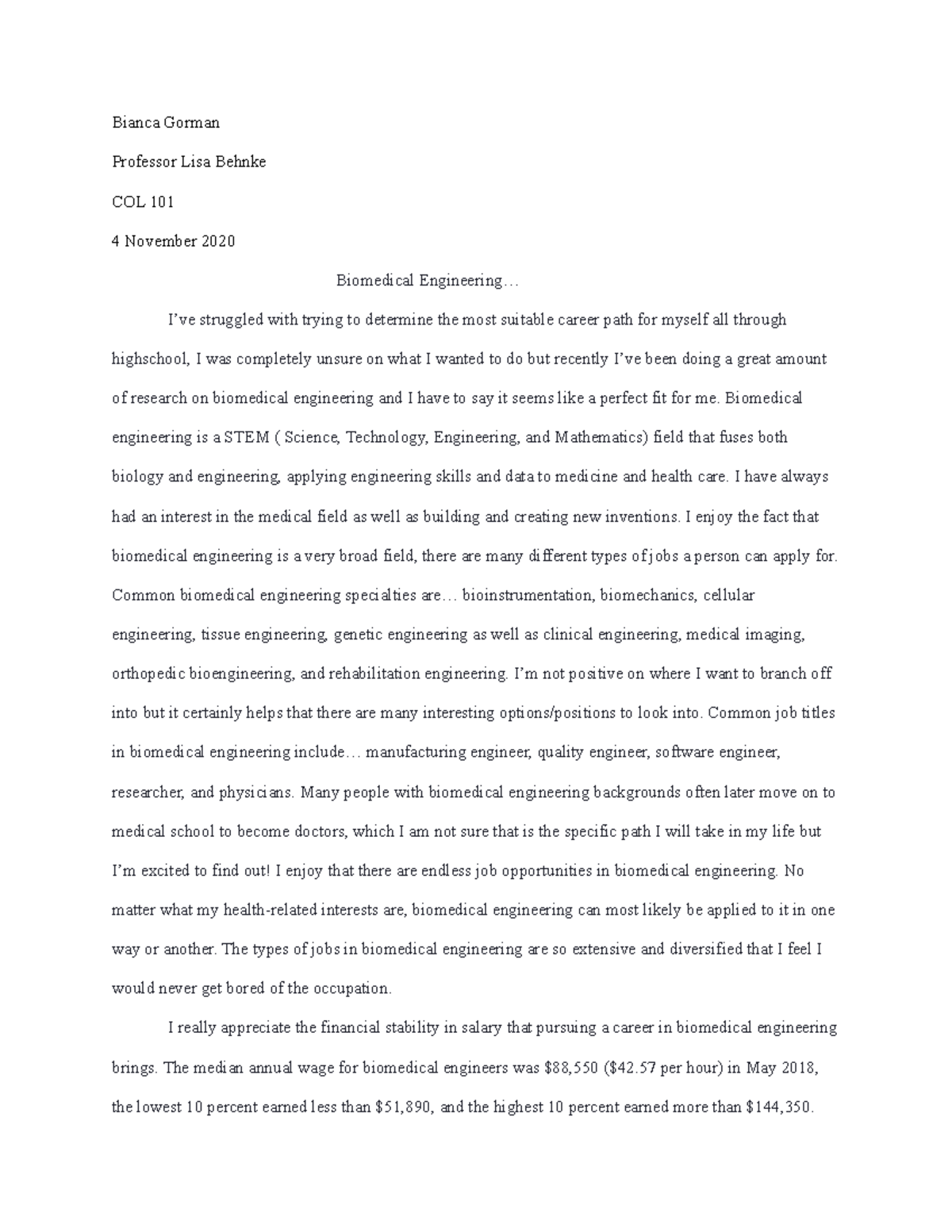 Research paper - Bianca Gorman Professor Lisa Behnke COL 101 4 November ...