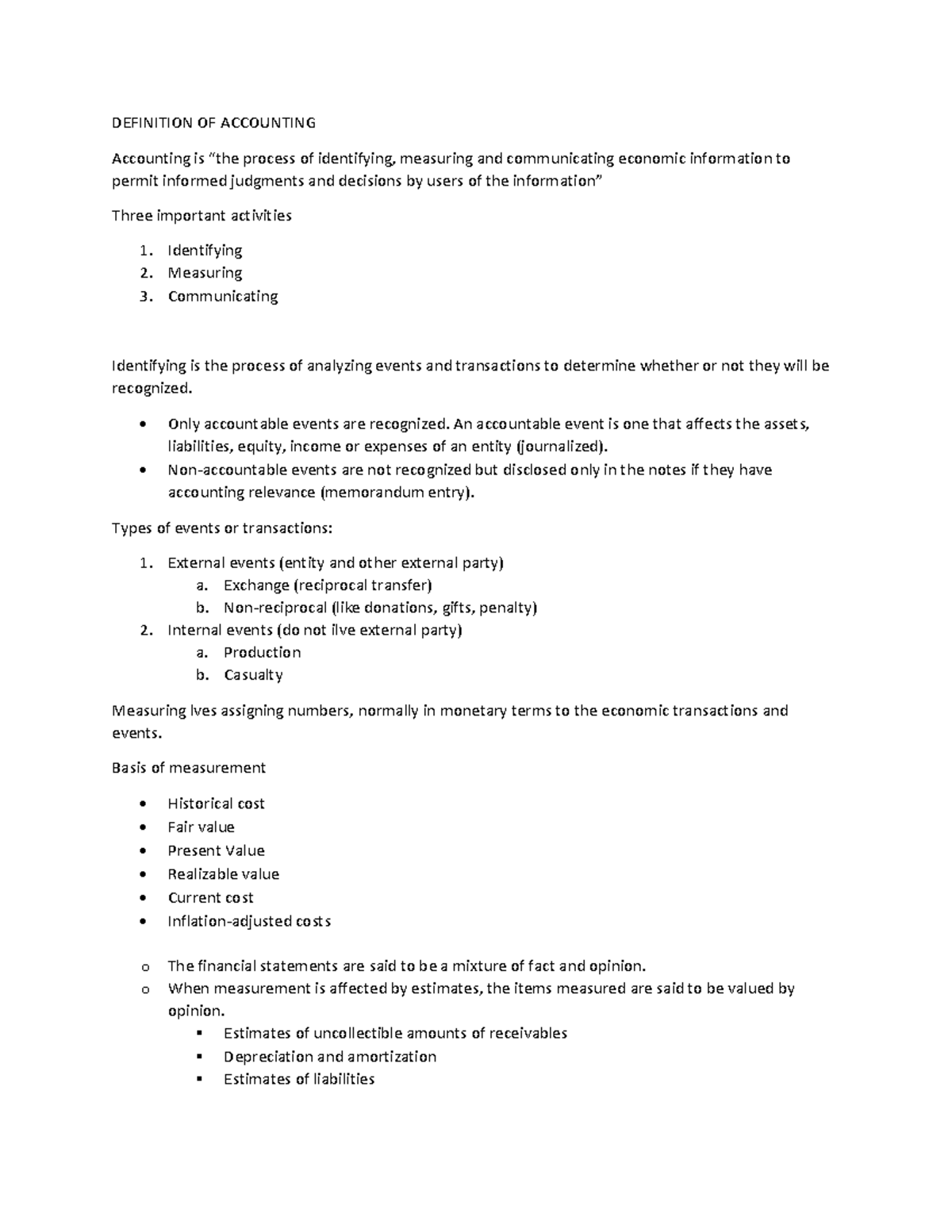 Accounting Notes - DEFINITION OF ACCOUNTING Accounting is “the process ...