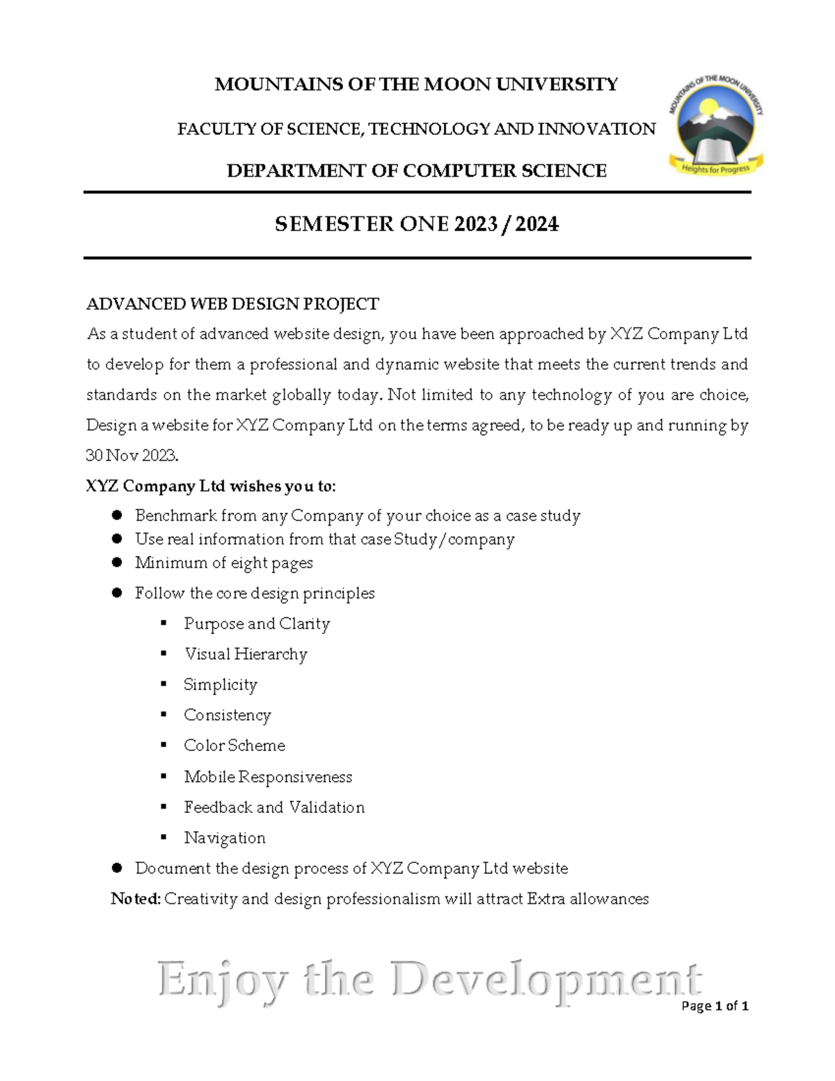DIT Project 2023 - Page 1 of 1 SEMESTER ONE 2023 / 2024 ADVANCED WEB ...