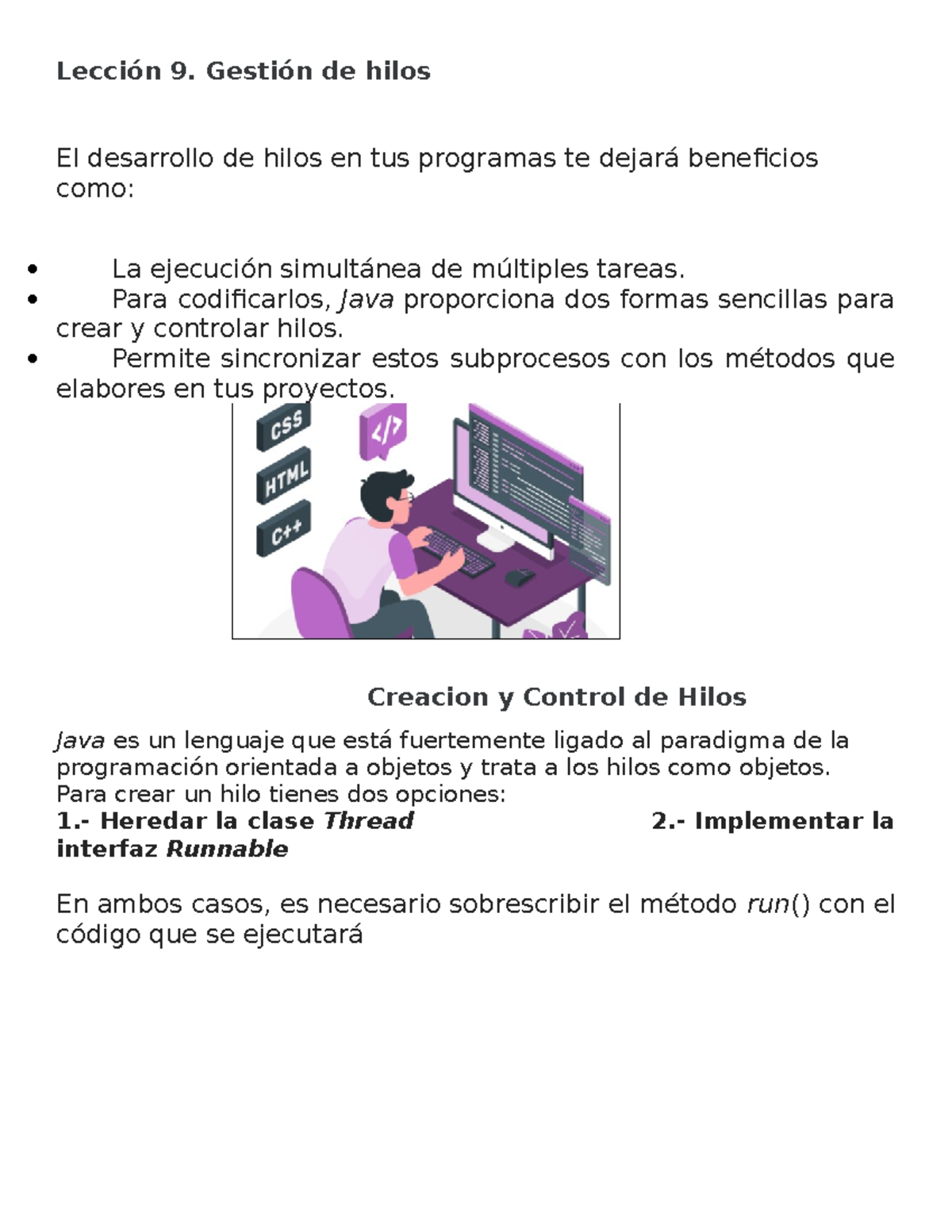 Lección 9 Gestión de hilos - Lección 9. Gestión de hilos El desarrollo ...