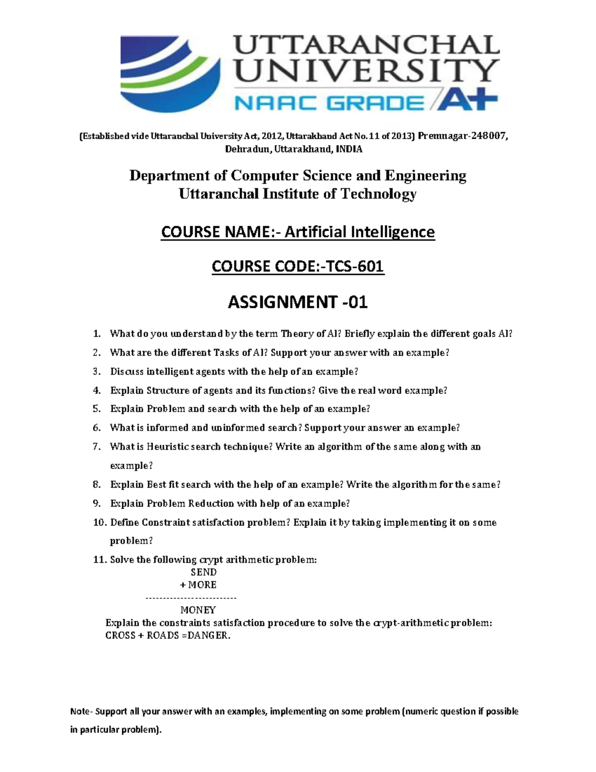 TCS 601-AS01 - gfdsg - (Established vide Uttaranchal University Act ...