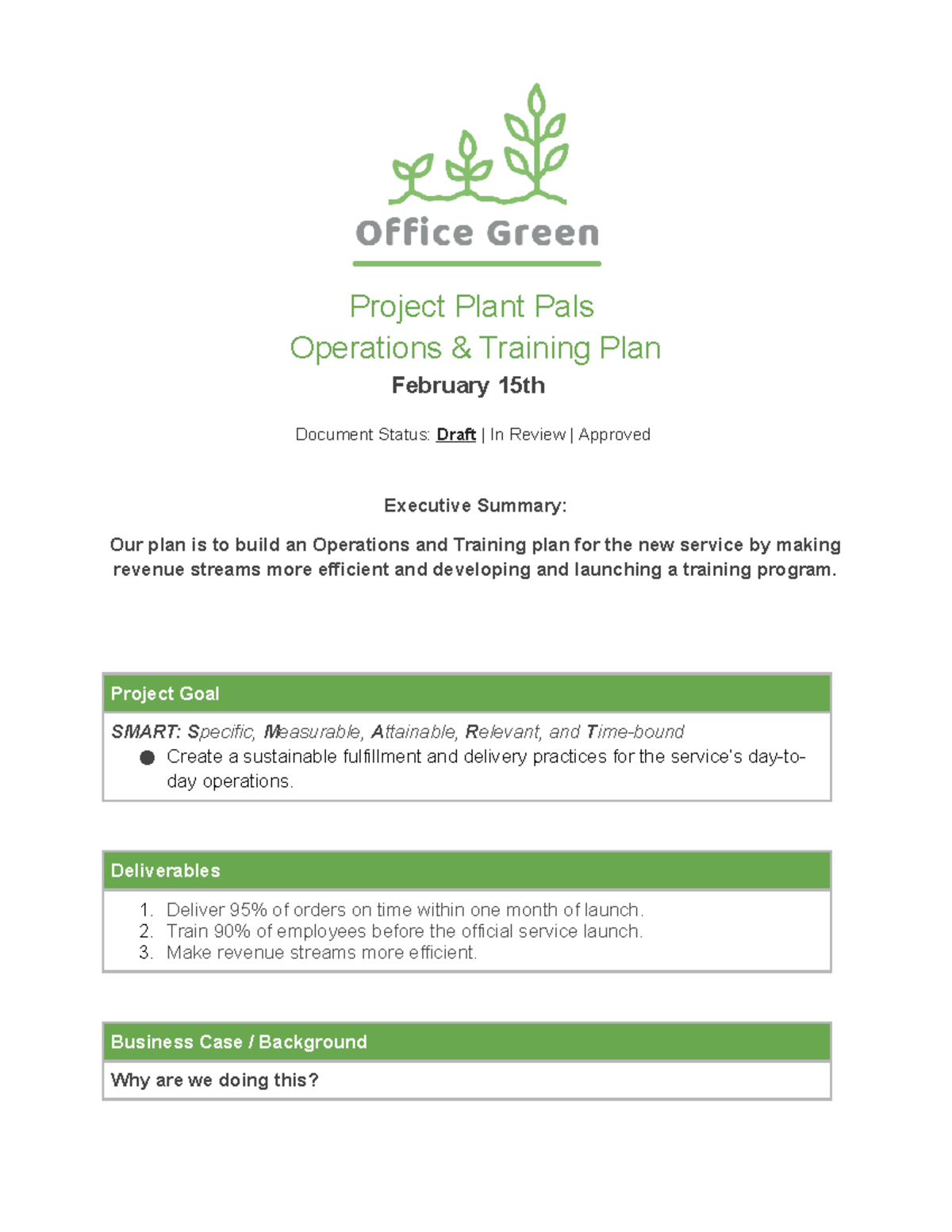 Project Charter DM - Project Plant Pals Operations & Training Plan ...