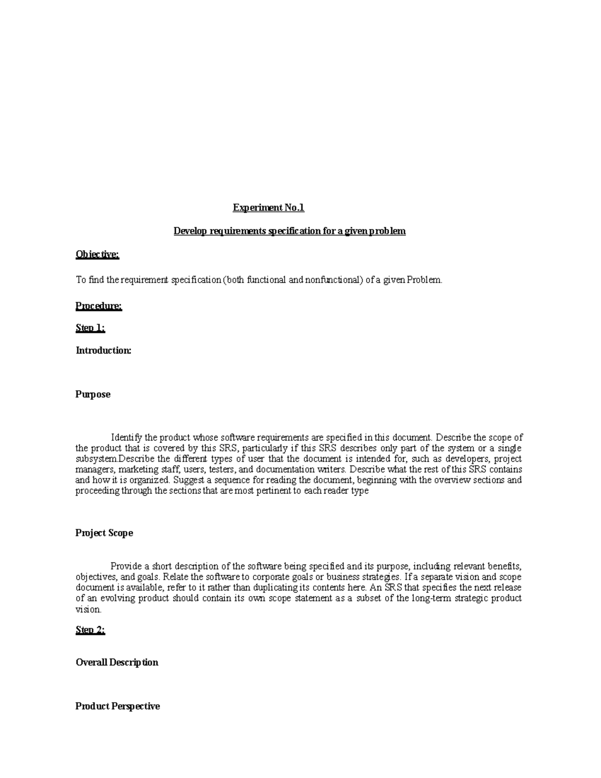 SE pra list library - it is a project report - Experiment No. Develop requirements specification ...