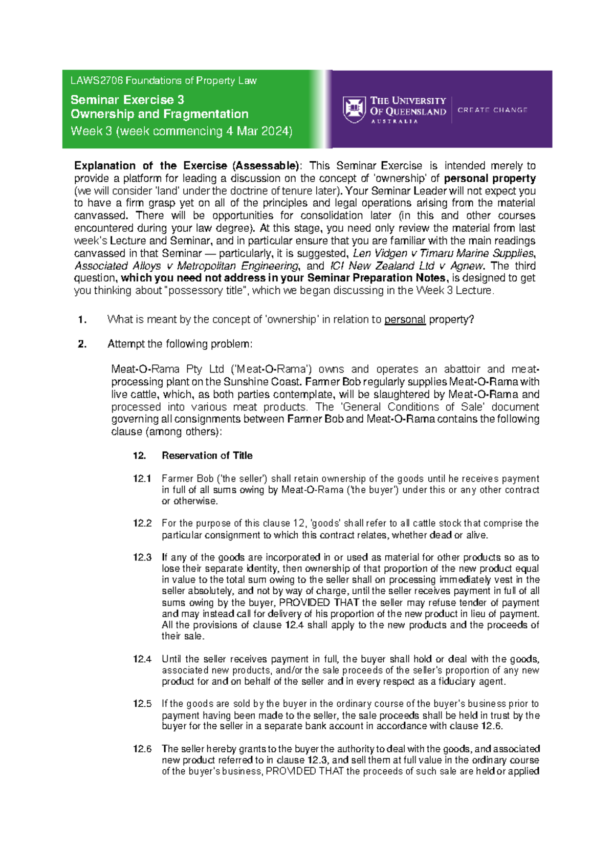 Seminar Exercise 3, 2024 - Explanation of the Exercise (Assessable ...