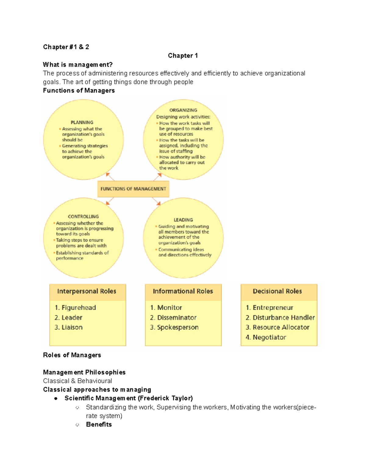 Mid term exam review - Chapter #1 & 2 Chapter 1 What is management? The ...
