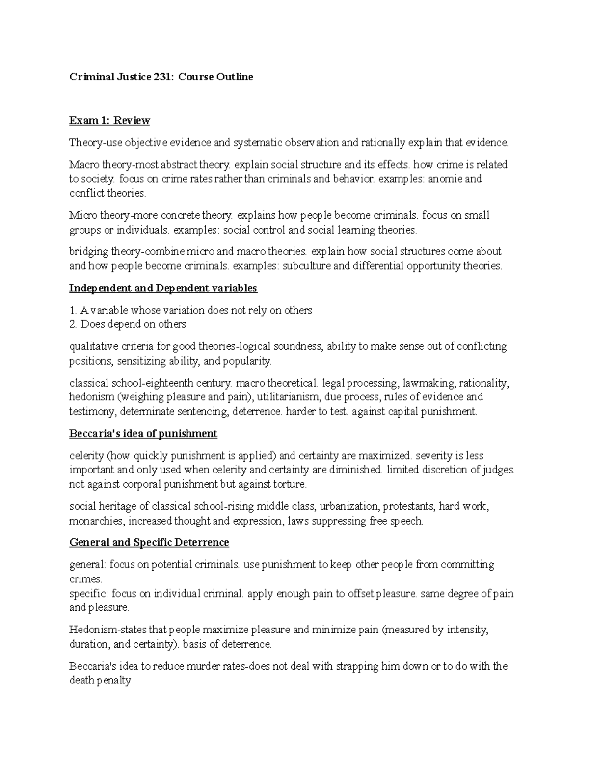 CJUS-231-course outline - Criminal Justice 231: Course Outline Exam 1 ...