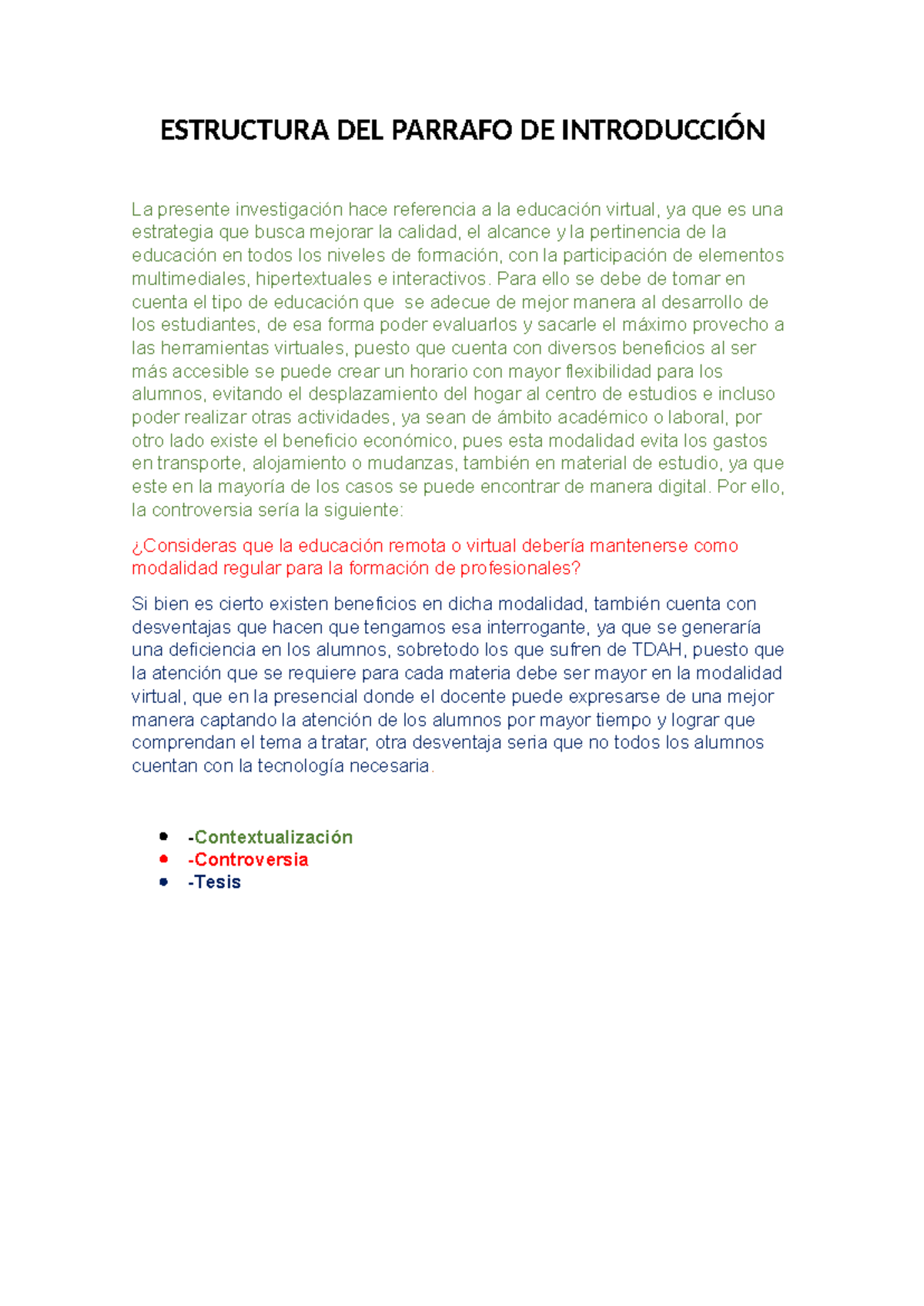 Estructura DEL Parrafo DE Introducción utp - ESTRUCTURA DEL PARRAFO DE ...