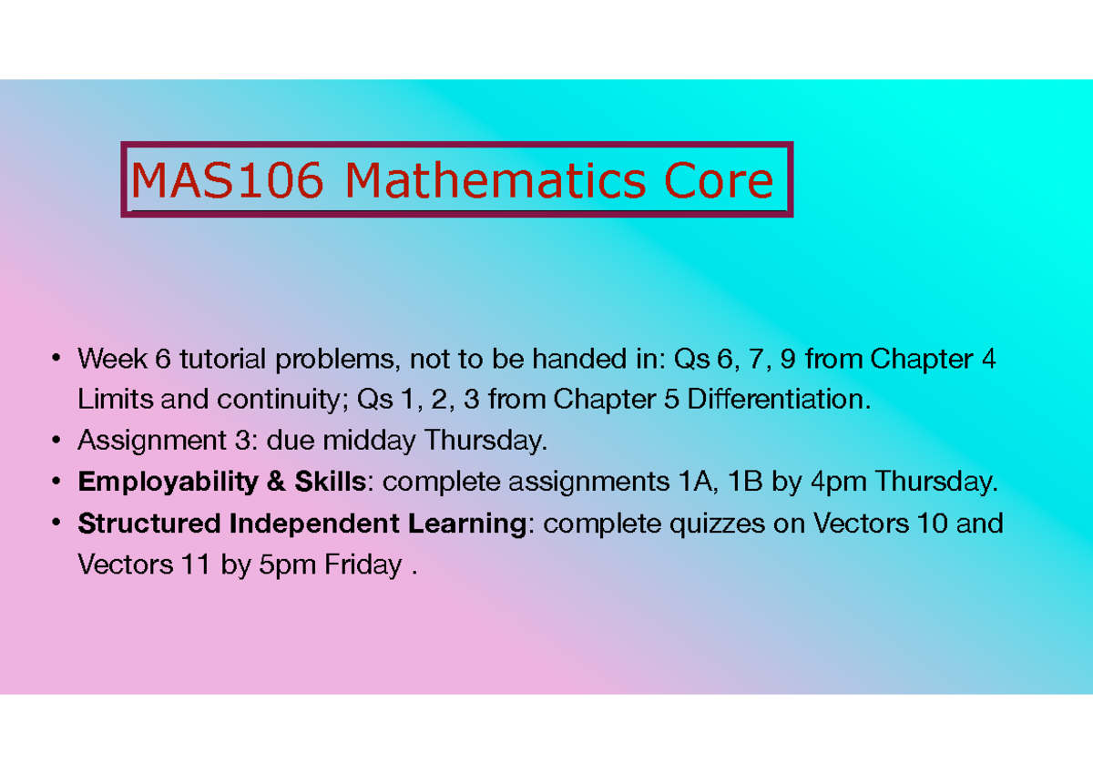 Week 6 Monday Week 6a Lecture Notes For Mas106 For The 22 23 Academic Year Module Taught