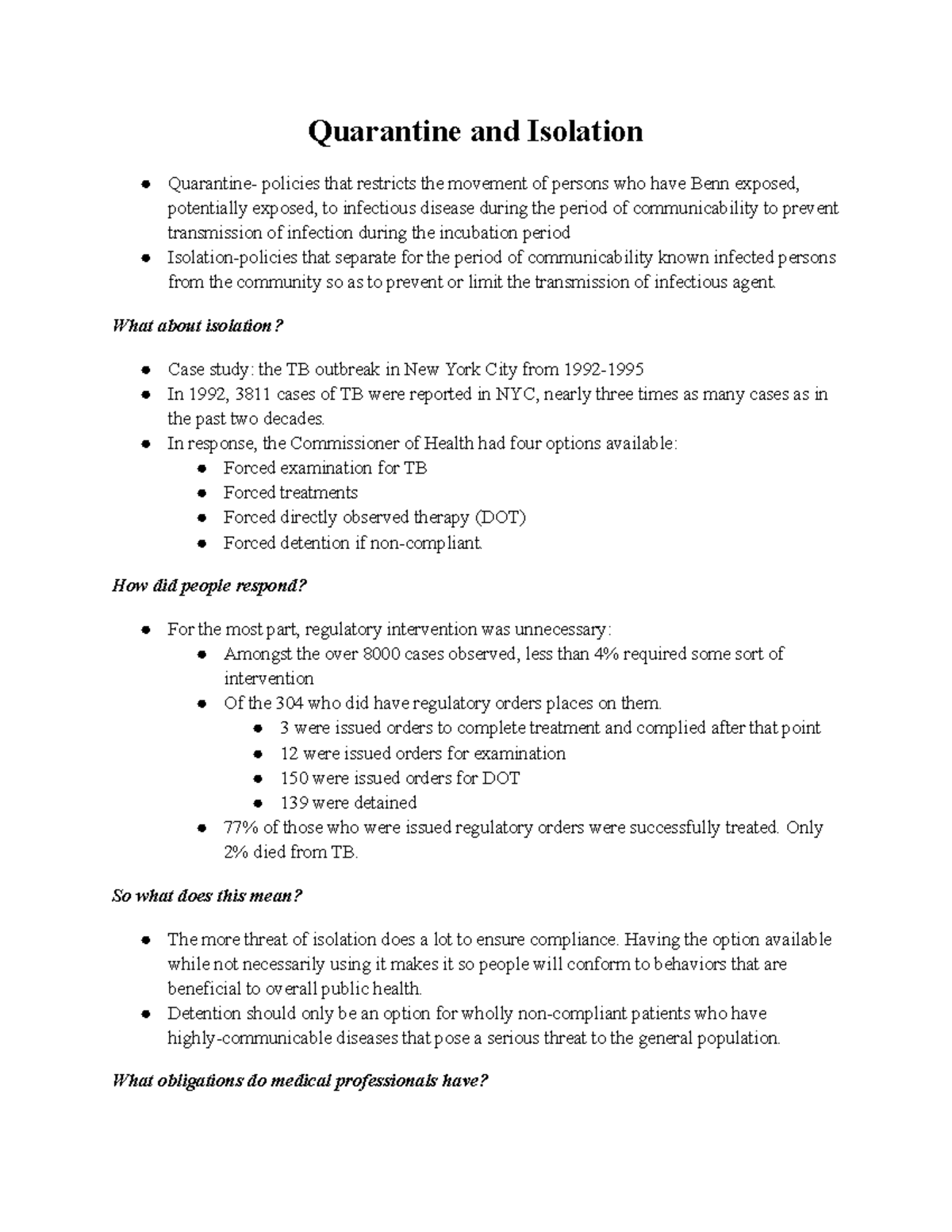 Quarantine and Isolation - What about isolation? Case study: the TB ...