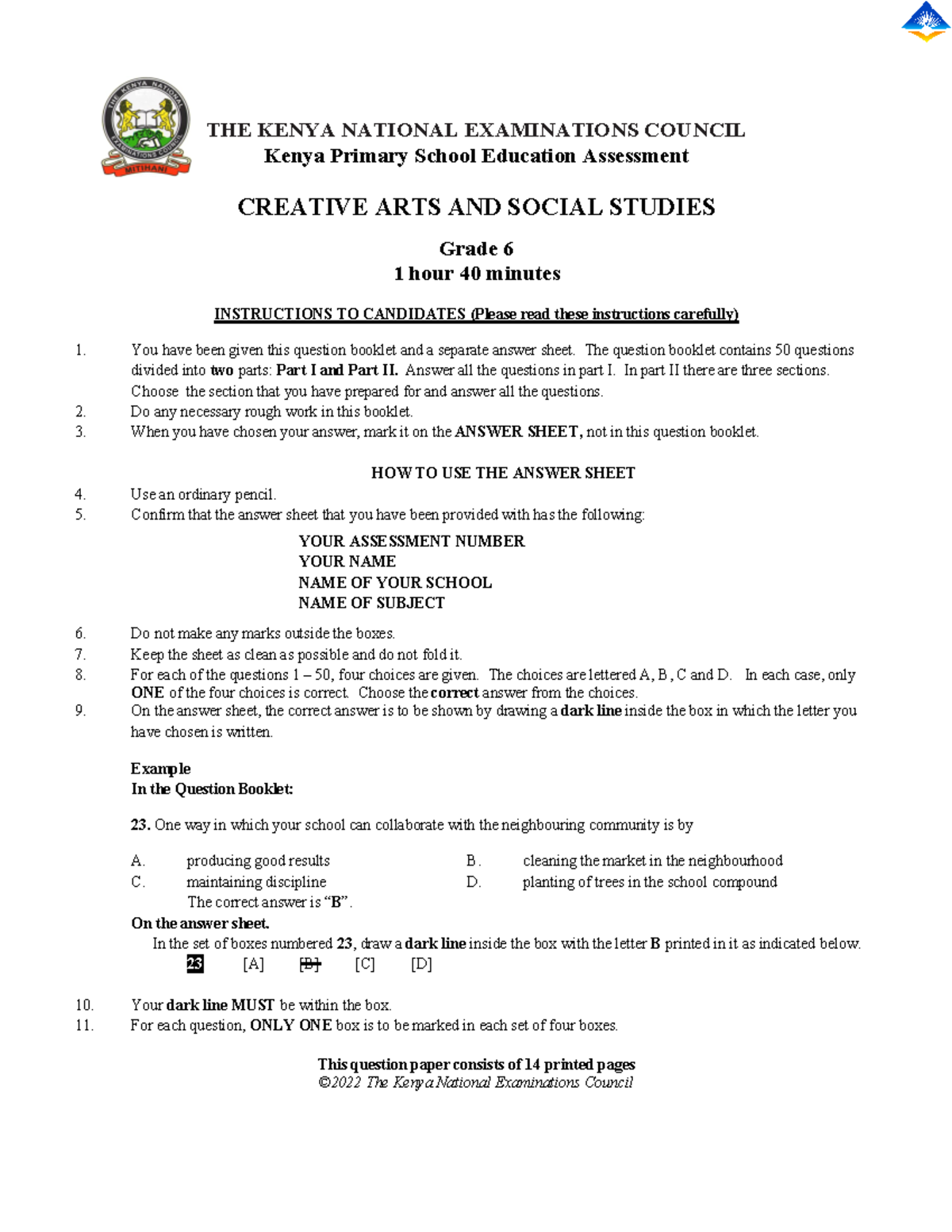 Creative ART AND Social Grade 6 Sample - THE KENYA NATIONAL ...