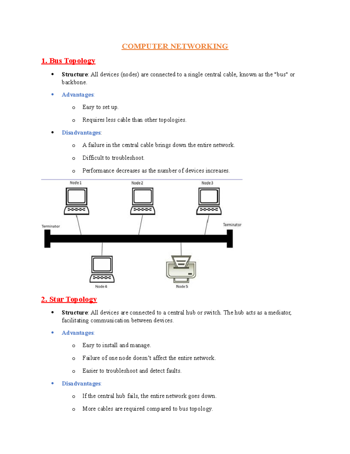 Computer Networking - first year engineering students - COMPUTER NETWORKING 1. Bus Topology ...
