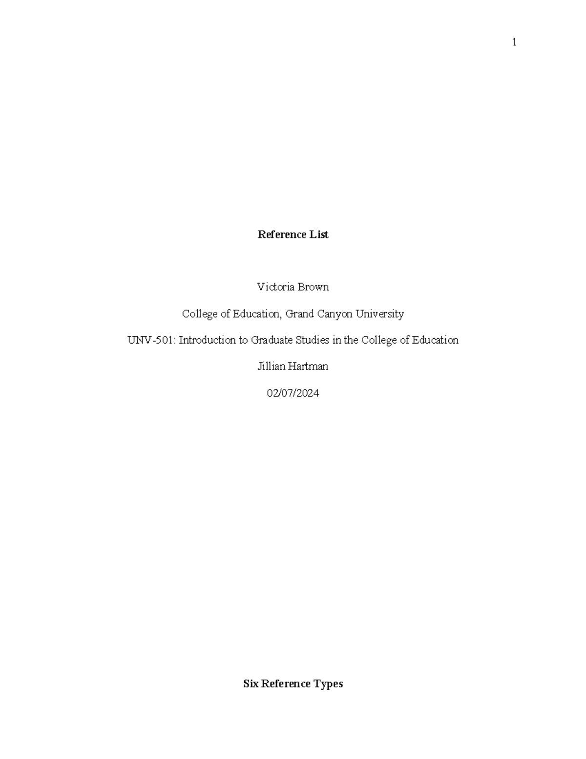 Reference List Template - Reference List Victoria Brown College of ...