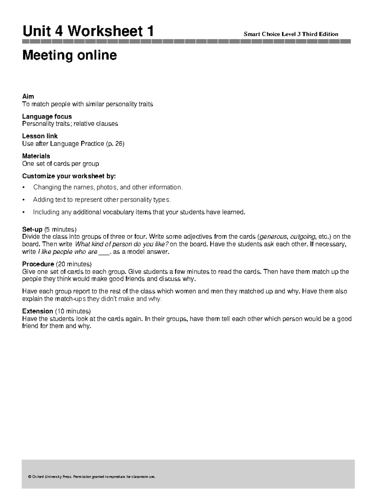 SC3e Level 3 Unit 04 Worksheet 1 - © Oxford University Press. Permission granted to reproduce ...