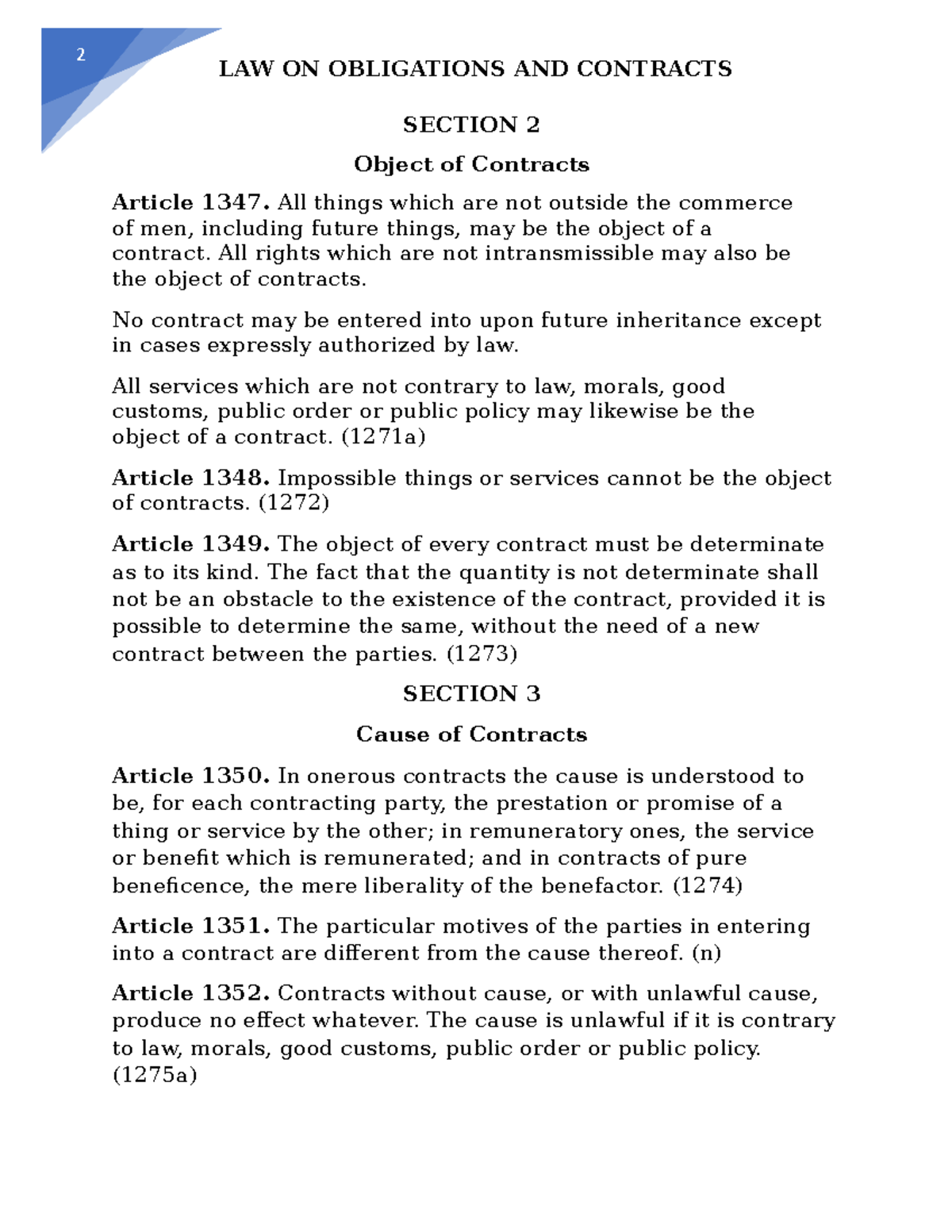 Module 7 Objects, Cause, Forms & Interpretation OF Contracts Codals - LAW ON OBLIGATIONS AND ...
