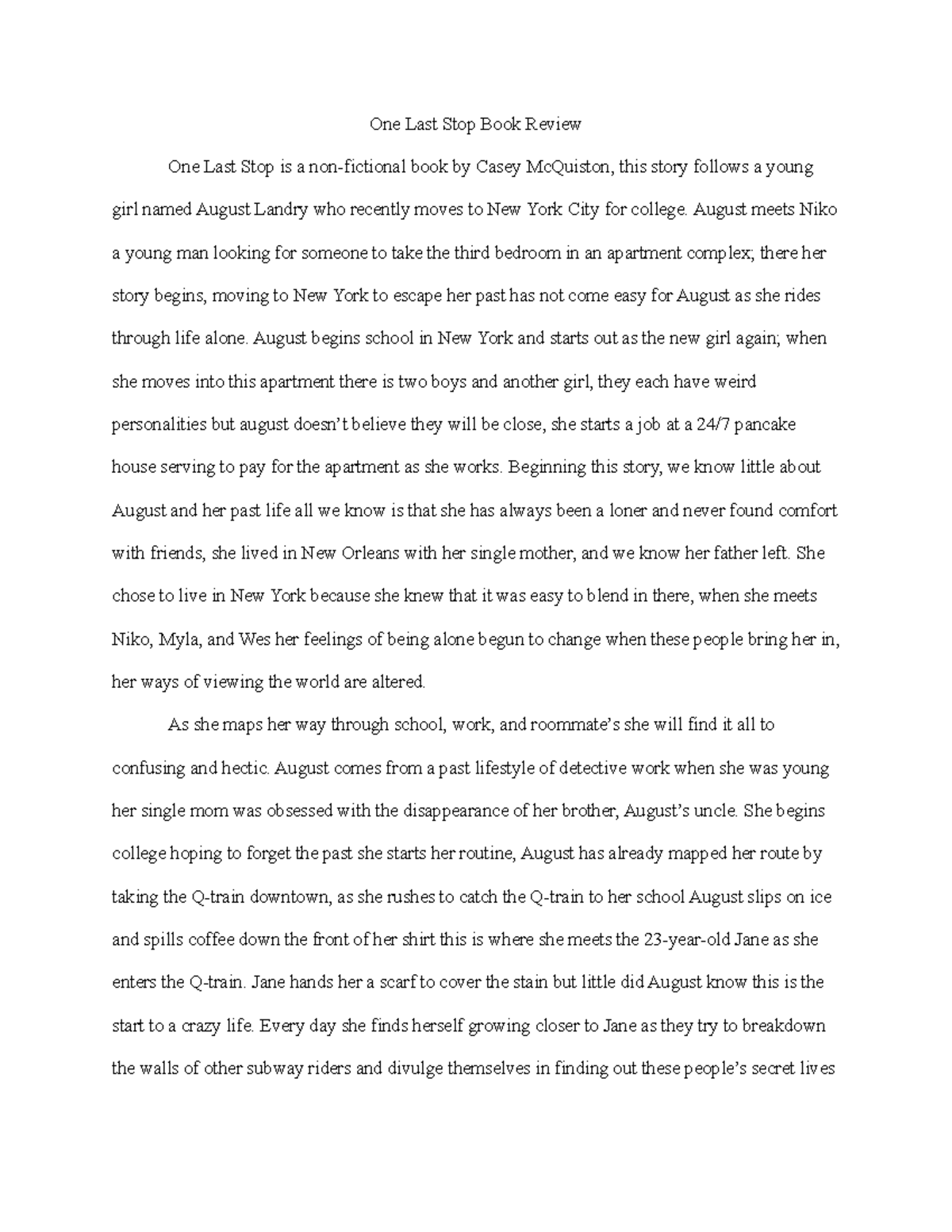 One Last Stop Book Review - August meets Niko a young man looking for ...