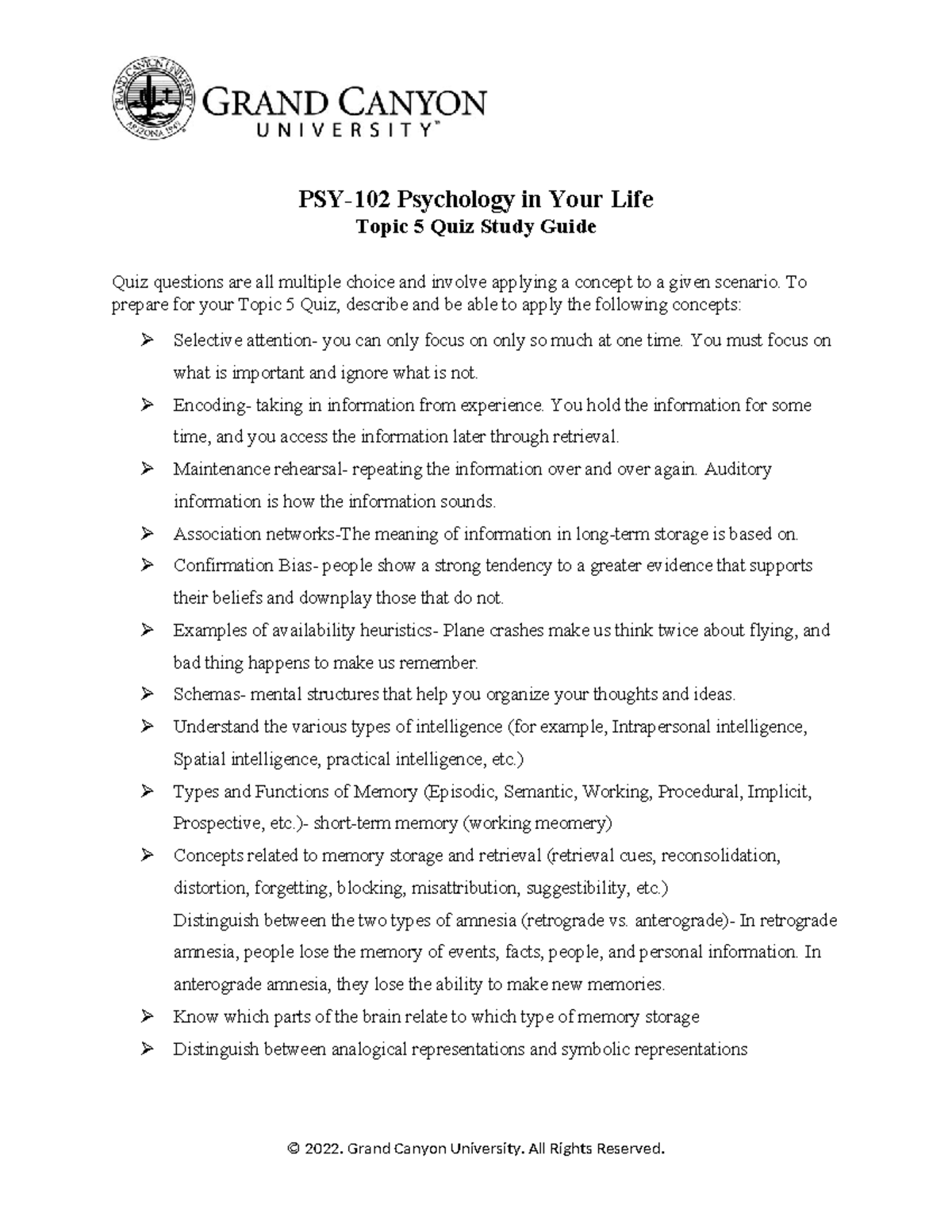 Study Guide - PSY-102 Psychology in Your Life Topic 5 Quiz Study Guide ...