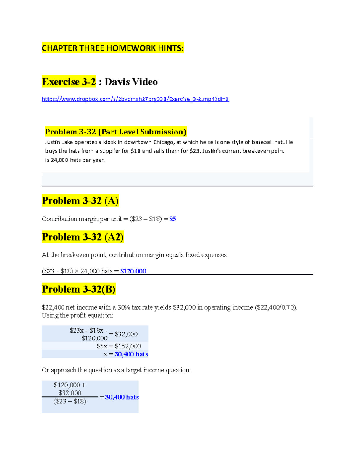 Chapter Three Homework Hints - CHAPTER THREE HOMEWORK HINTS: Exercise ...