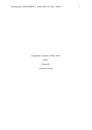 Statistics Assignment 1 - Page 1 of STA10003 FOUNDATIONS OF STATISTICS ASSIGNMENT - PART 1 ...